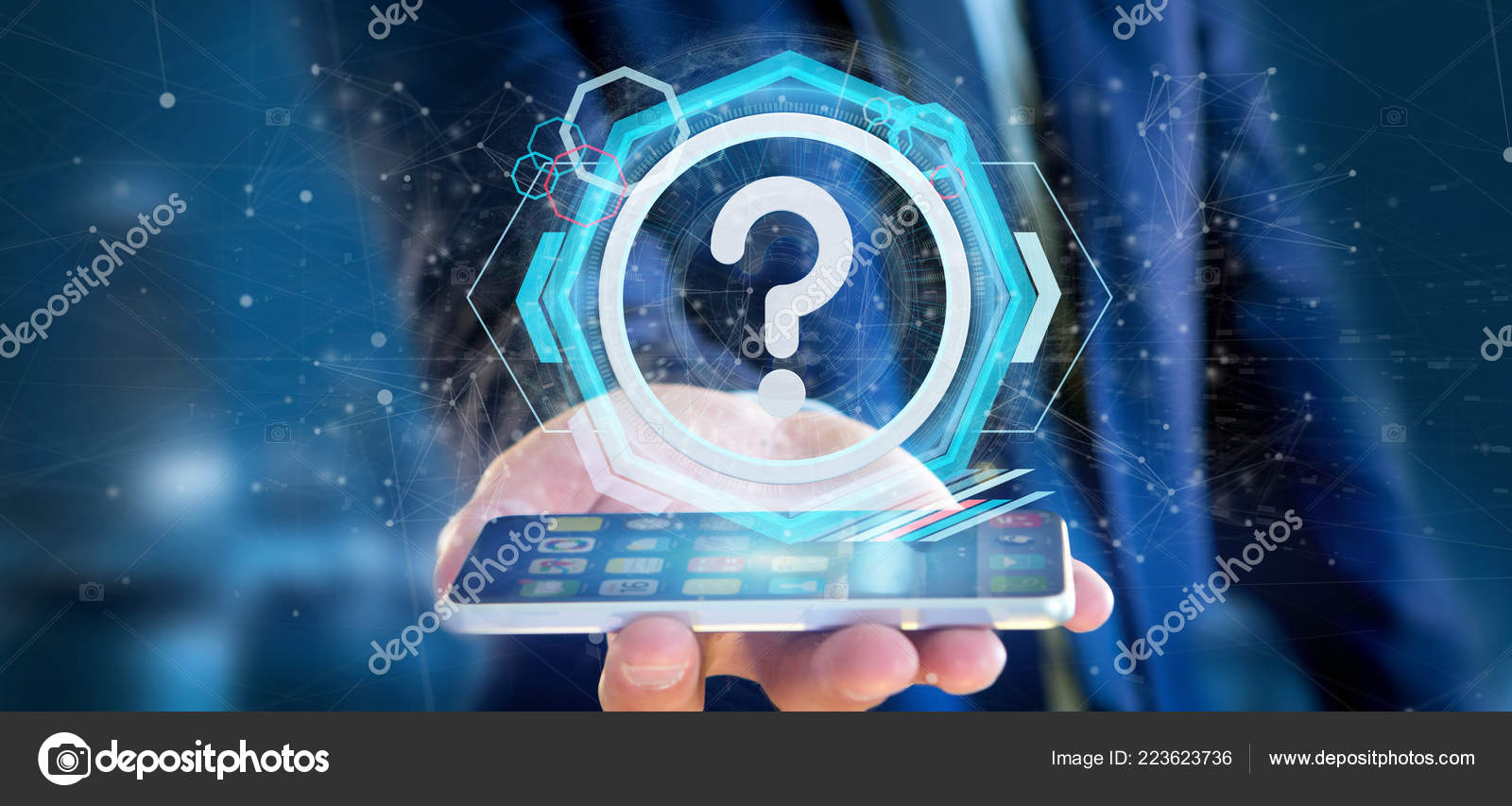 View Man Holding Technology Question Mark Icon Circle Rendering Stock ...
