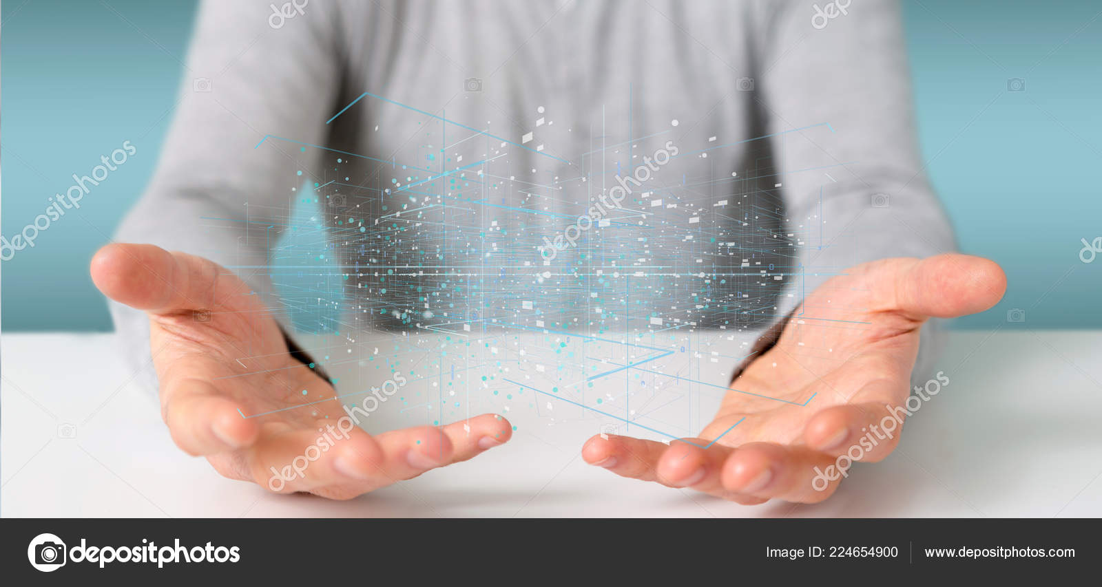 View Man Holding Data Binary Cloud Rendering — Stock Photo © perig76 #224654900