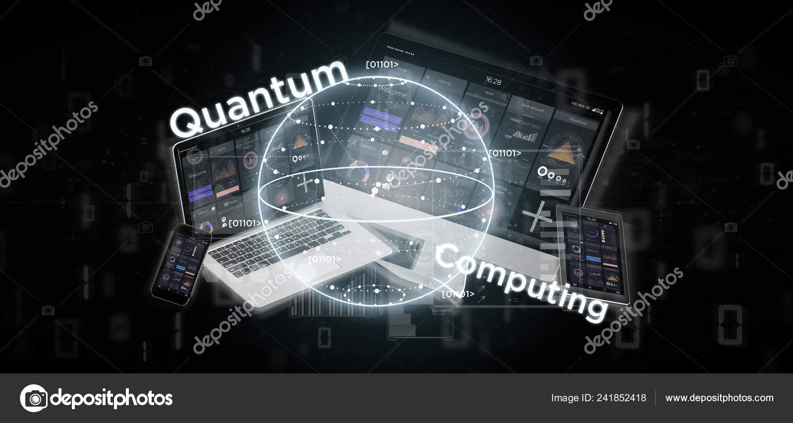 Vue Concept Calcul Quantique Avec Rendu Qubit Appareils image libre de ...