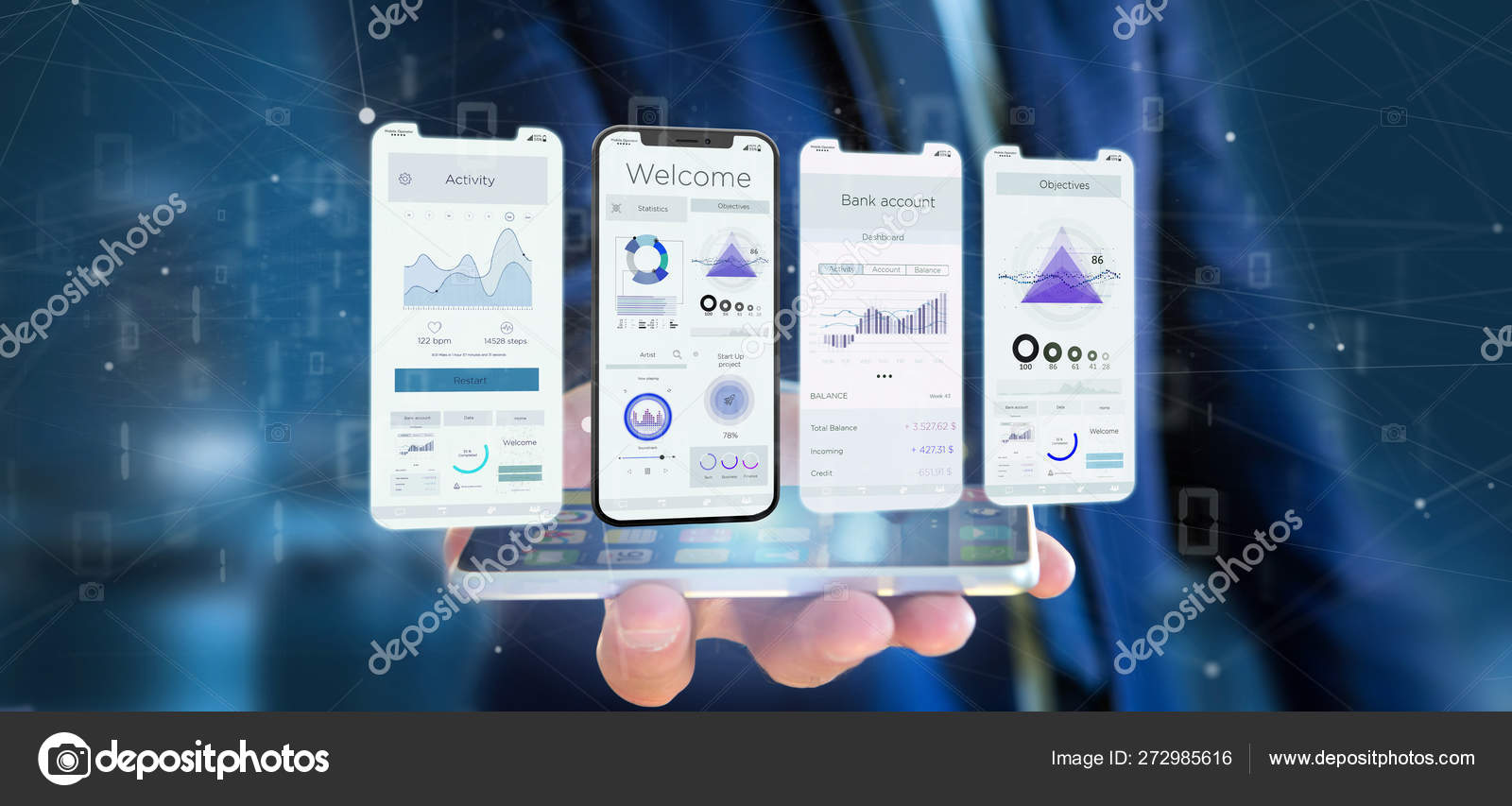 Application interface UI on a smartphone - 3d rendering — Stock Photo © perig76 #272985616
