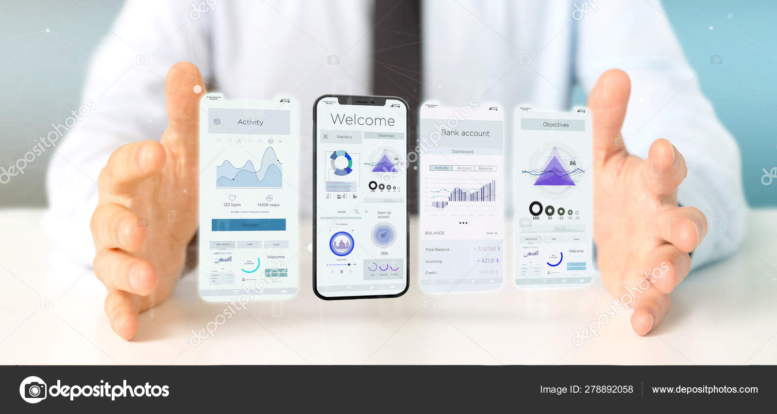 Application interface UI on a smartphone - 3d rendering — Stock Photo © perig76 #278892058