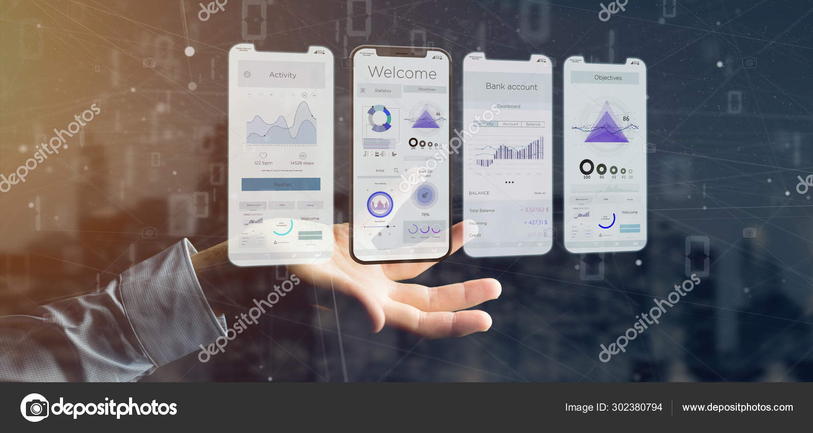 Application interface UI on a smartphone - 3d rendering — Stock Photo © perig76 #302380794