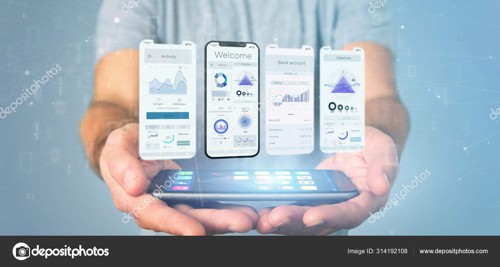 Application interface UI on a smartphone - 3d rendering — Stock Photo © perig76 #314192108