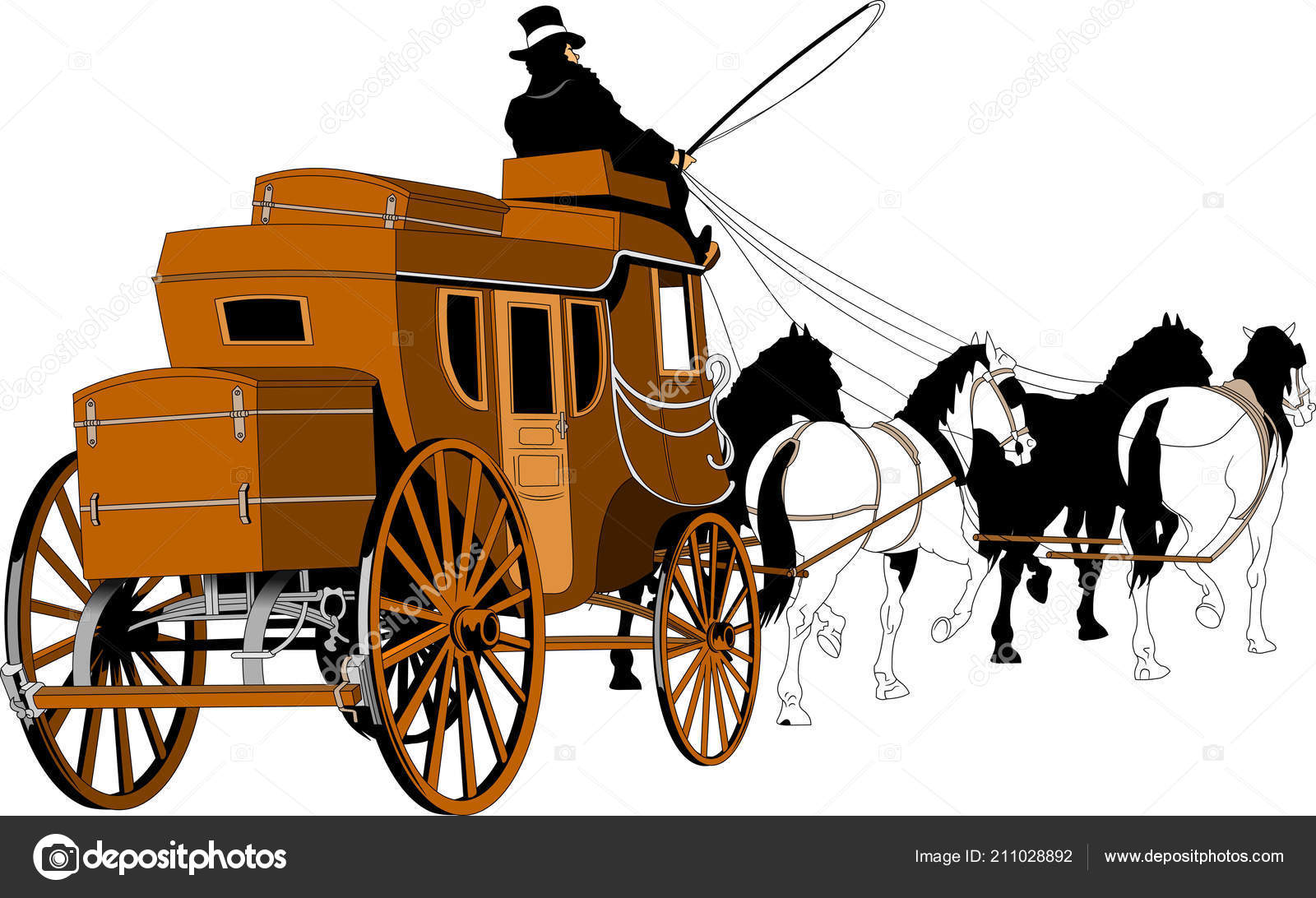 Illustration Stagecoach Driver Riding Carriage Driving Two Horses ...