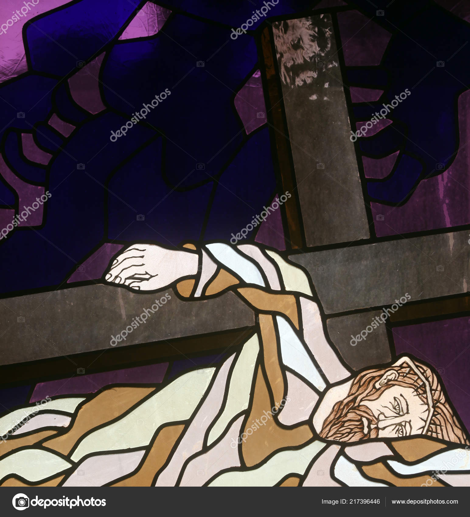 9Th Stations Cross Jesus Falls Third Time Stained Glass Window — Stock ...