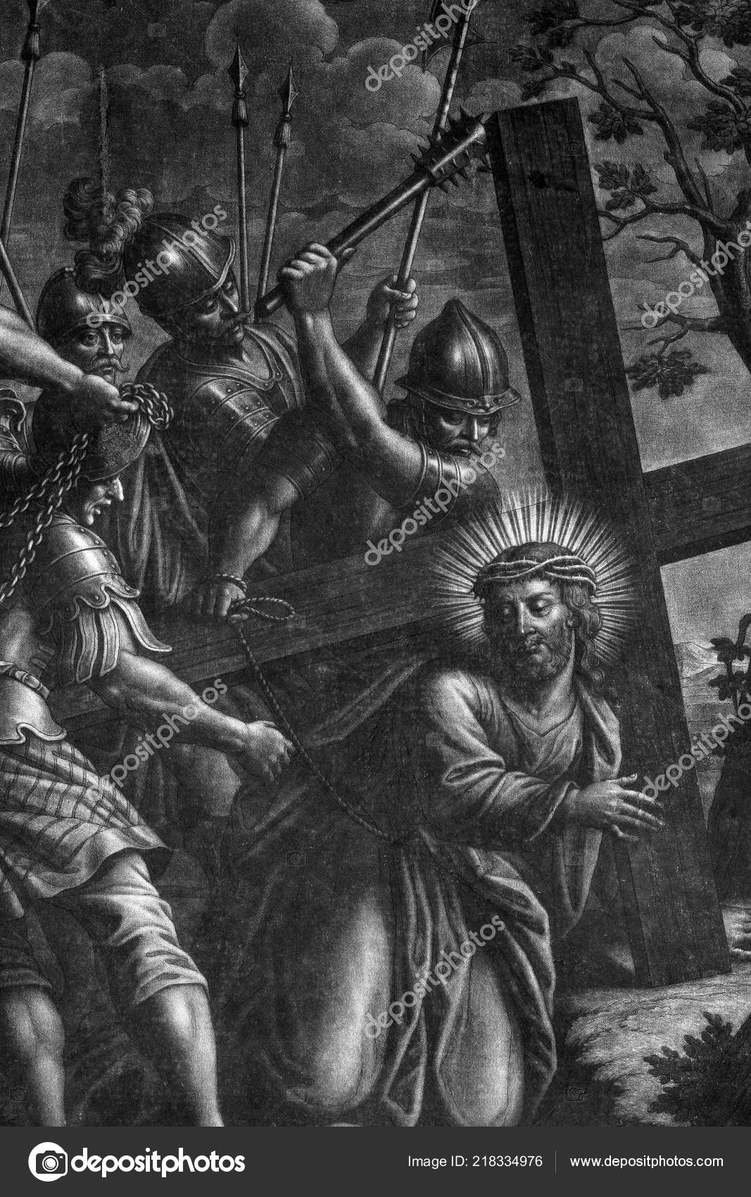 7Th Stations Cross Jesus Falls Second Time Church All Saints — Stock ...