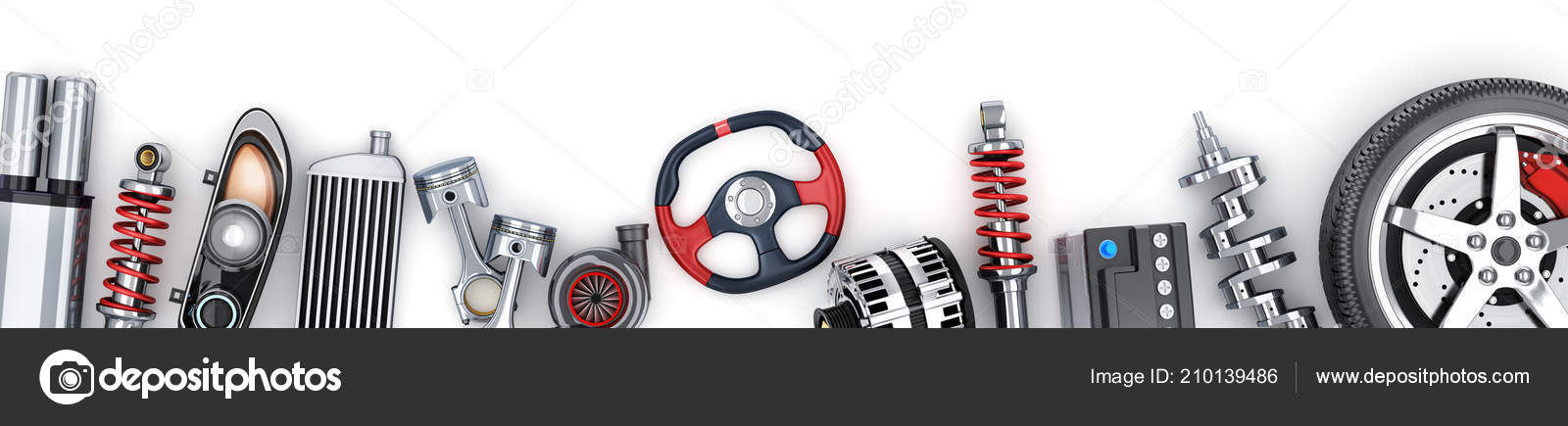 Many Auto Parts Row White Background Illustration Stock Photo by ...