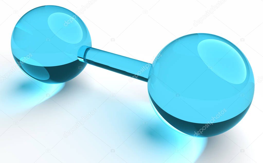 Molécula de O2 (oxígeno), modelo vidrioso 3D sobre fondo blanco. 2023