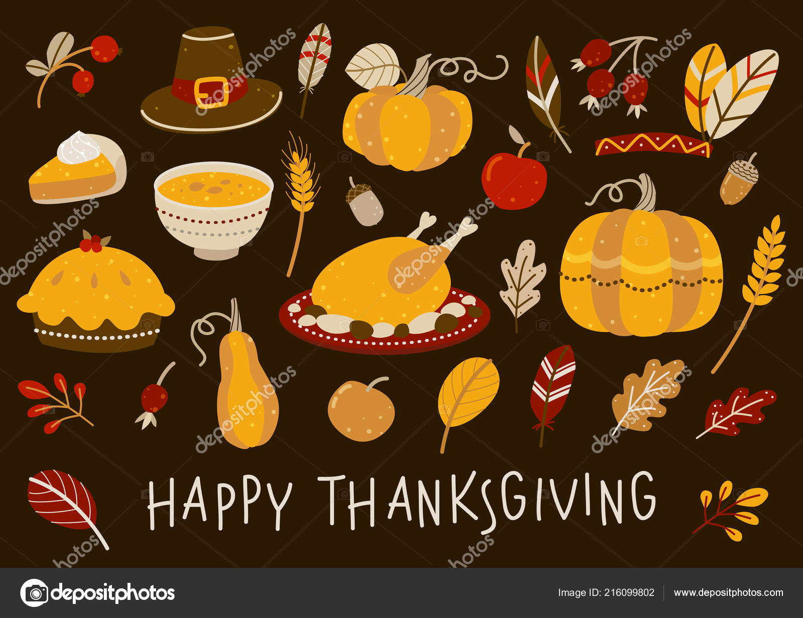 Set Elements Thanksgiving Day Design Vector Illustration Stock Vector ...