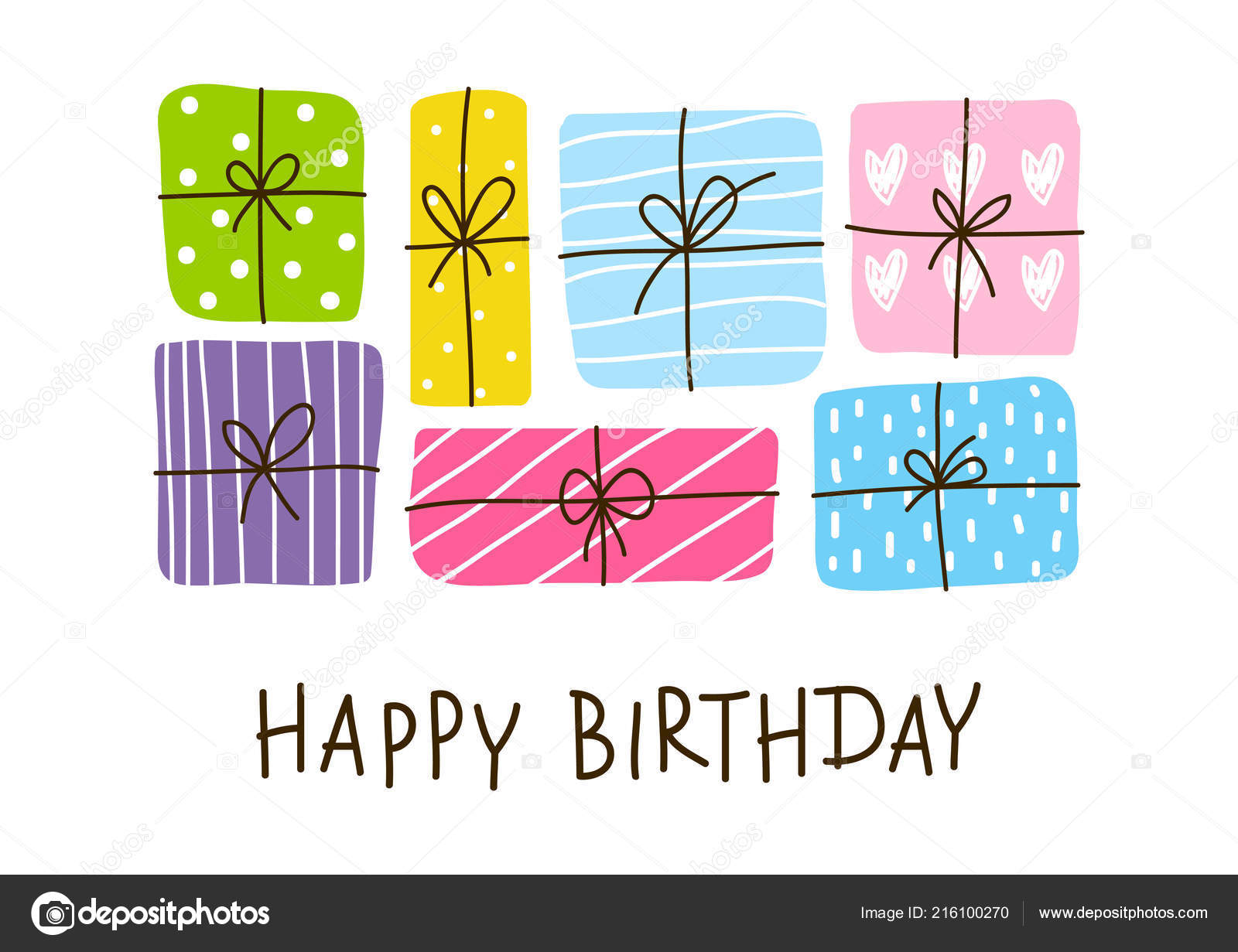 Birthday Greeting Card Color Gift Boxes Vector Illustration Stock ...
