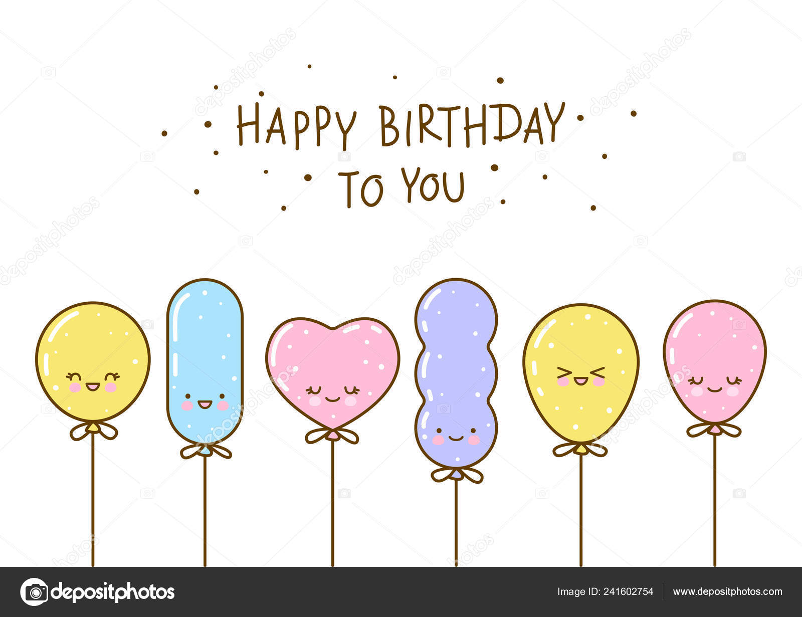 Birthday Greeting Card Cute Balloons Isolated White Background Stock ...