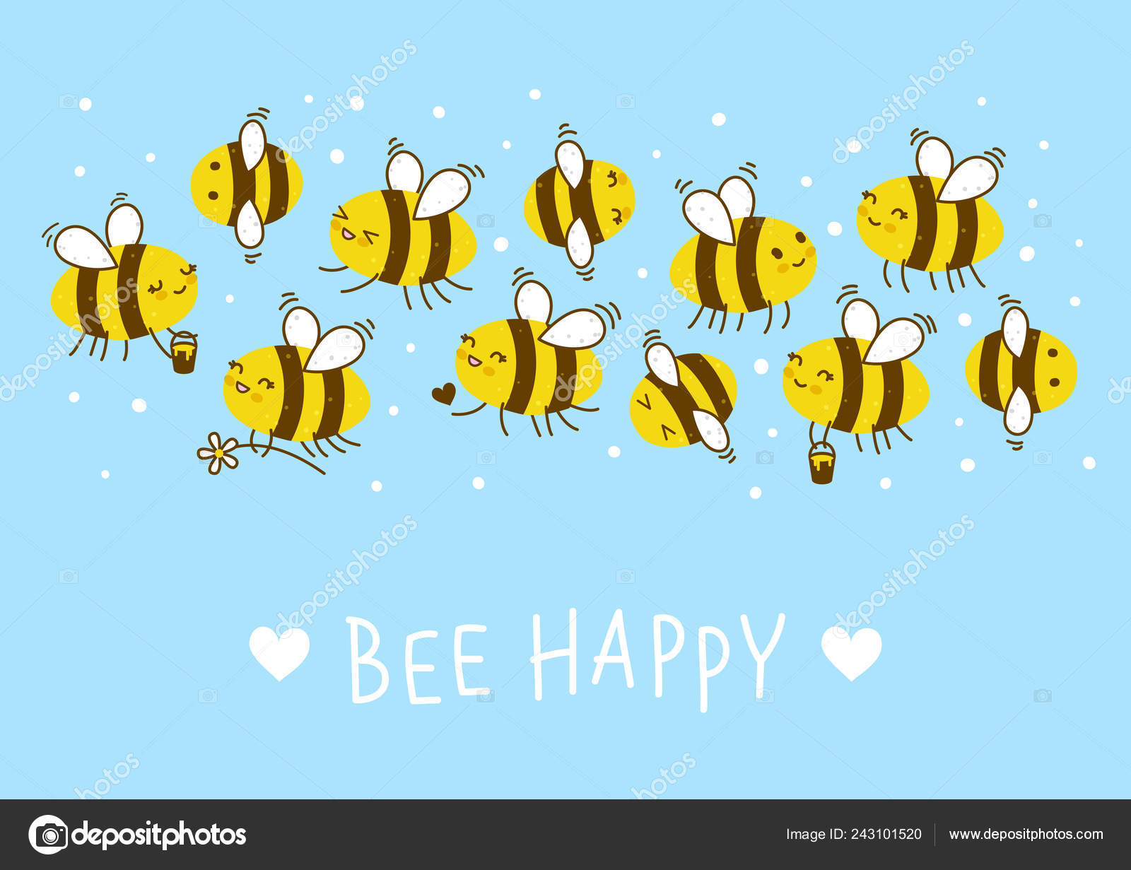 Cute Honey Bees Border Blue Background Stock Vector Image by ©Huhli13 ...
