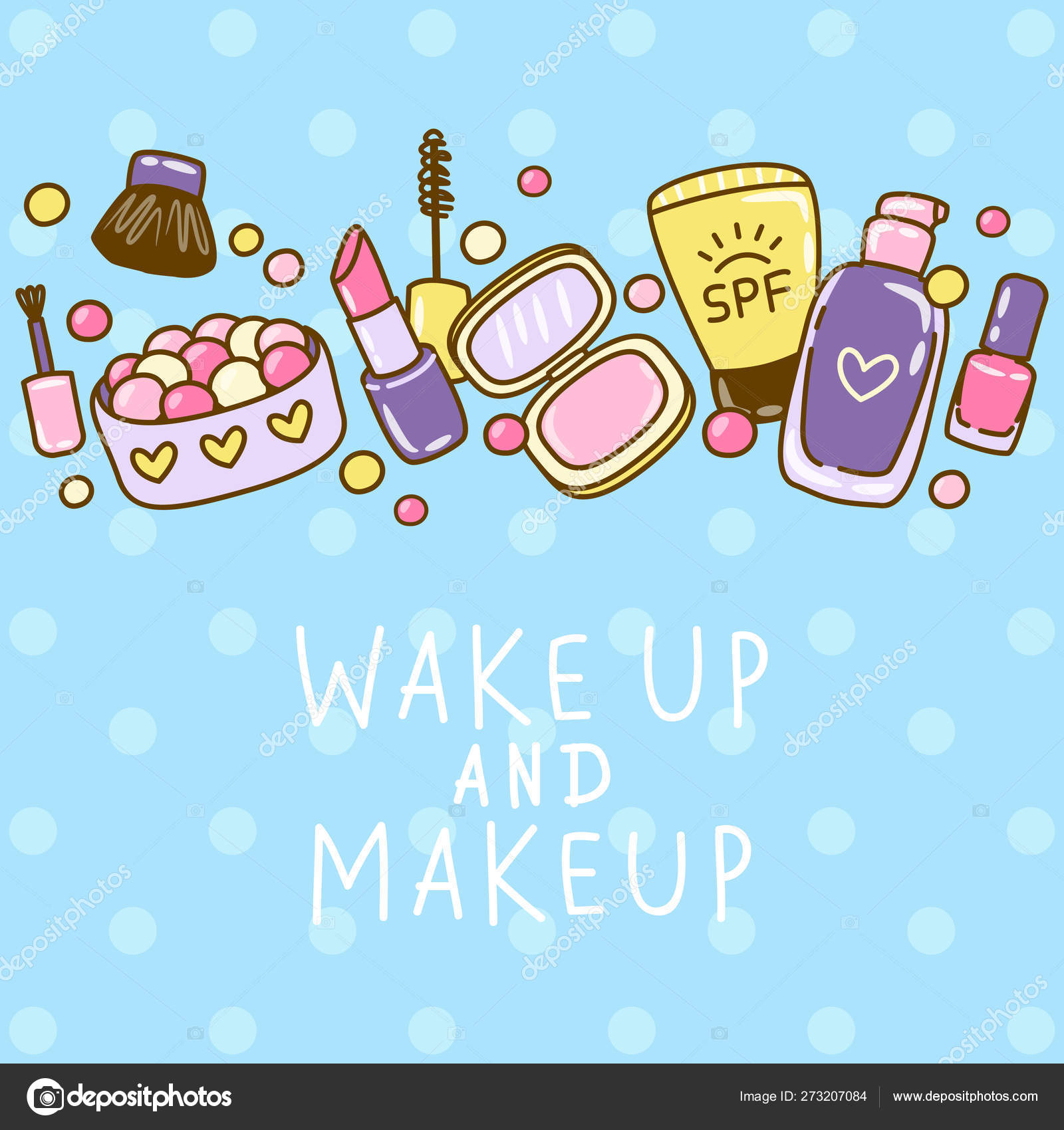 Cute Makeup Border Cosmetics Elements Blue Background Stock Vector by ...