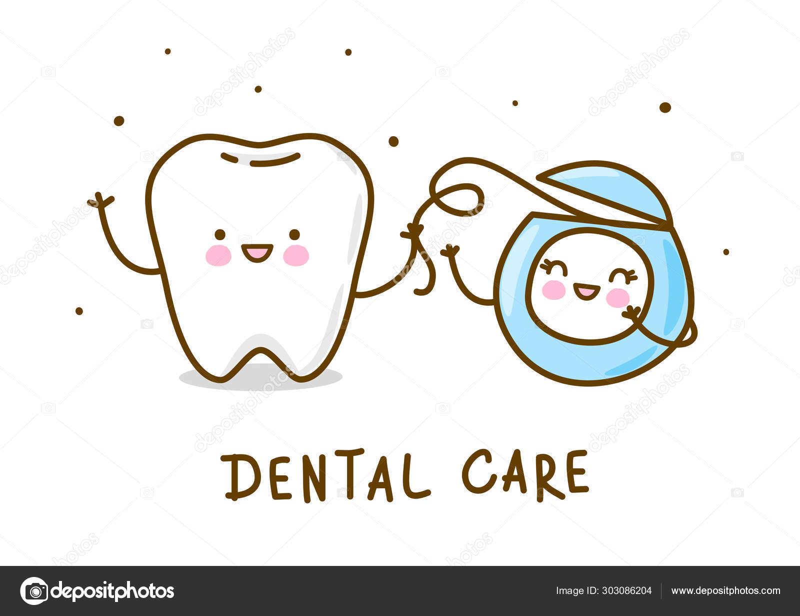 Cute Little Tooth Dental Floss Isolated White Background Stock Vector ...