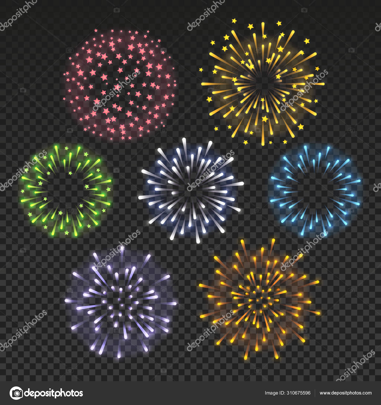 Set Shiny Lights Color Fireworks Starry Sky Background Stock Vector ...