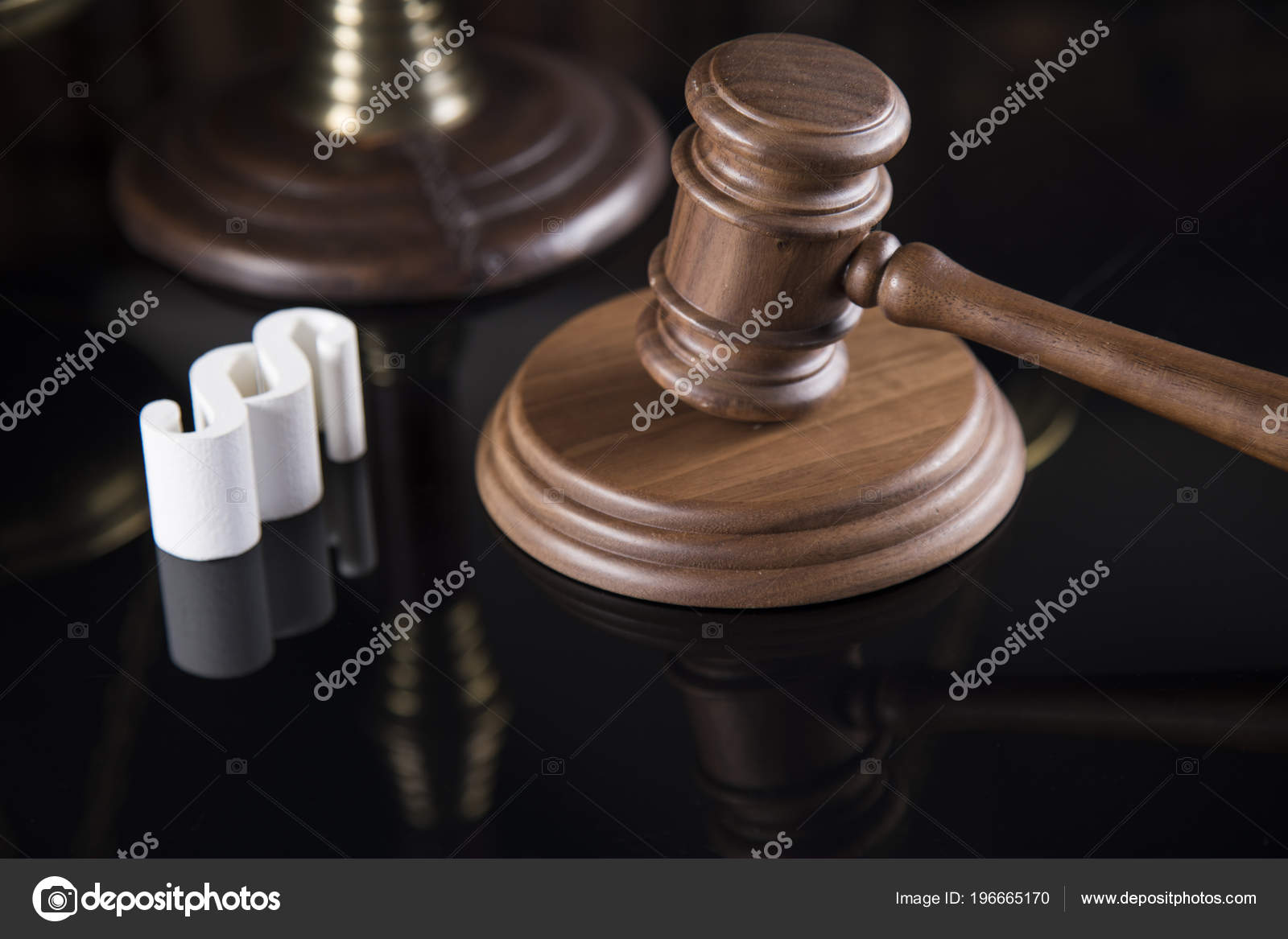 Law Theme Mallet Judge Mirror Reflection Background Stock Photo by ...