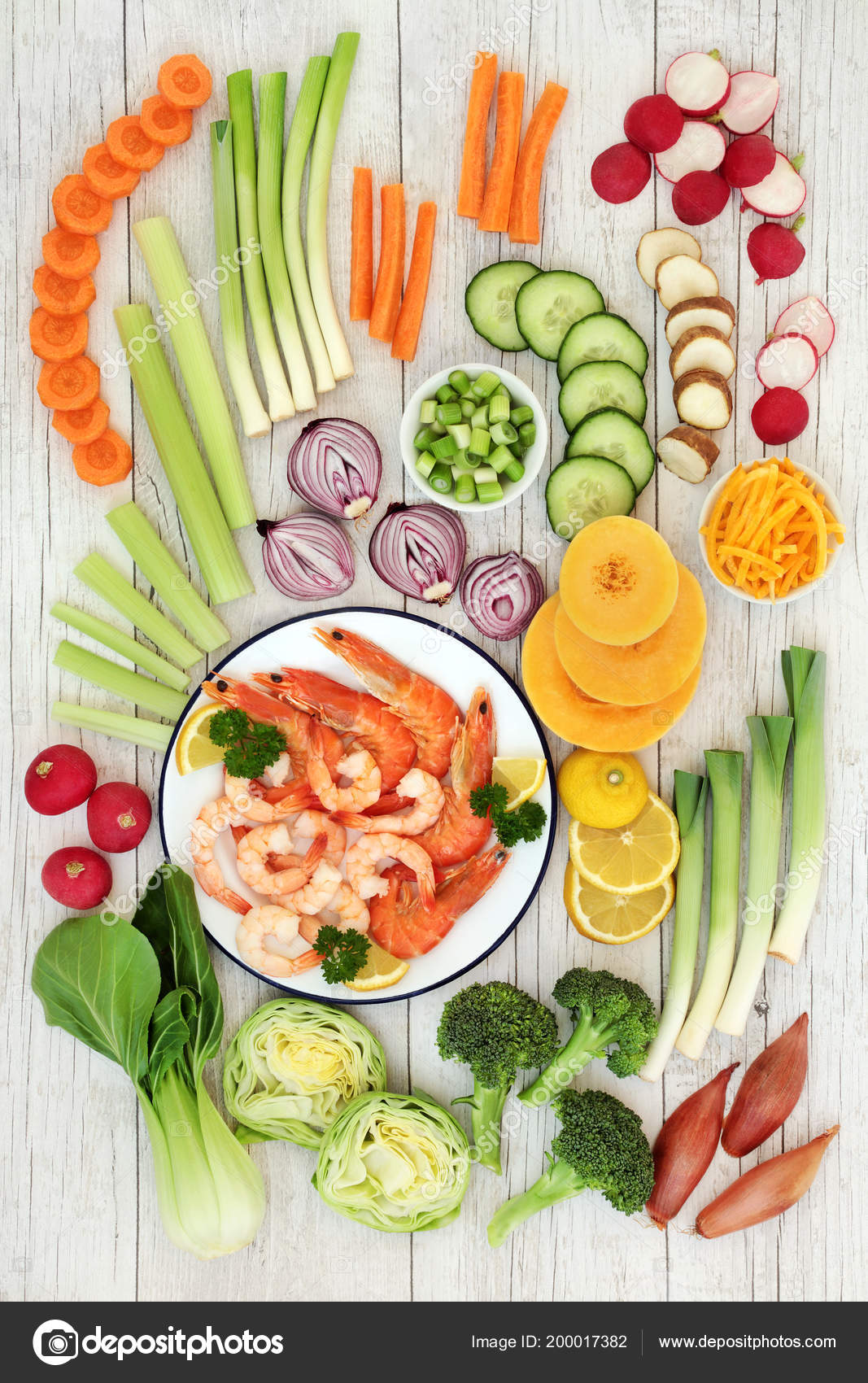 Macrobiotic Health Food Concept Prawns Crevette Seafood Selection Fresh ...