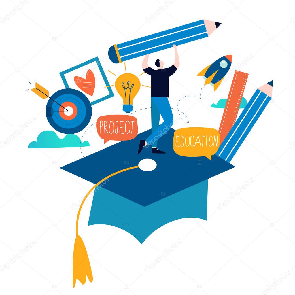 Educación, cursos de formación en línea, educación a distancia ilustración vectorial plana ...