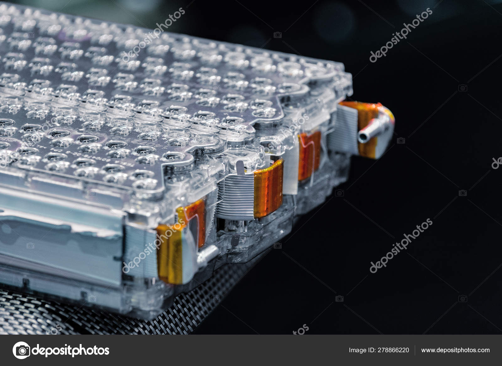 Electric car lithium battery pack and power connections. Isolated on ...
