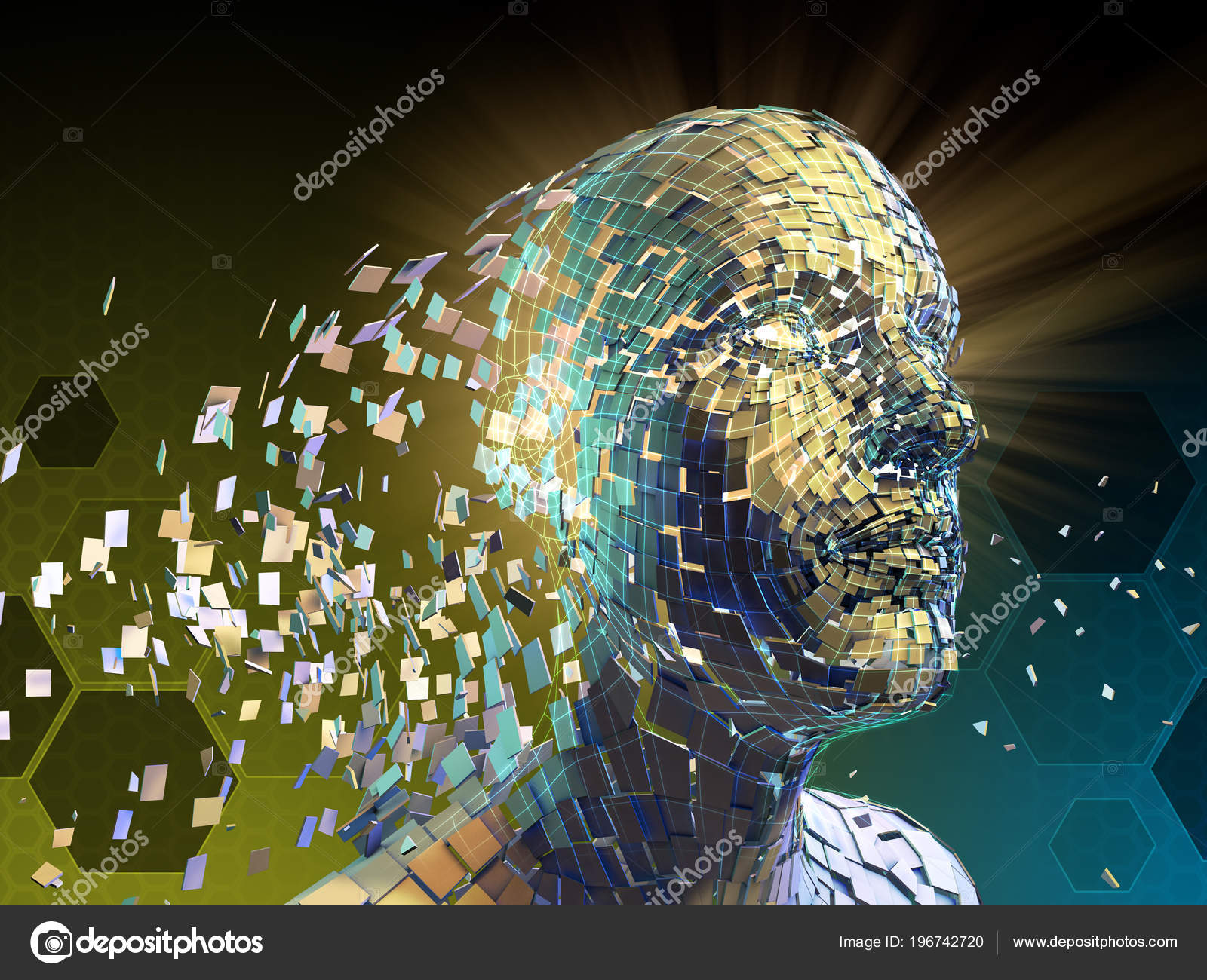 Human Head Breaking Donw Small Fragments Illustration — Stock Photo ...