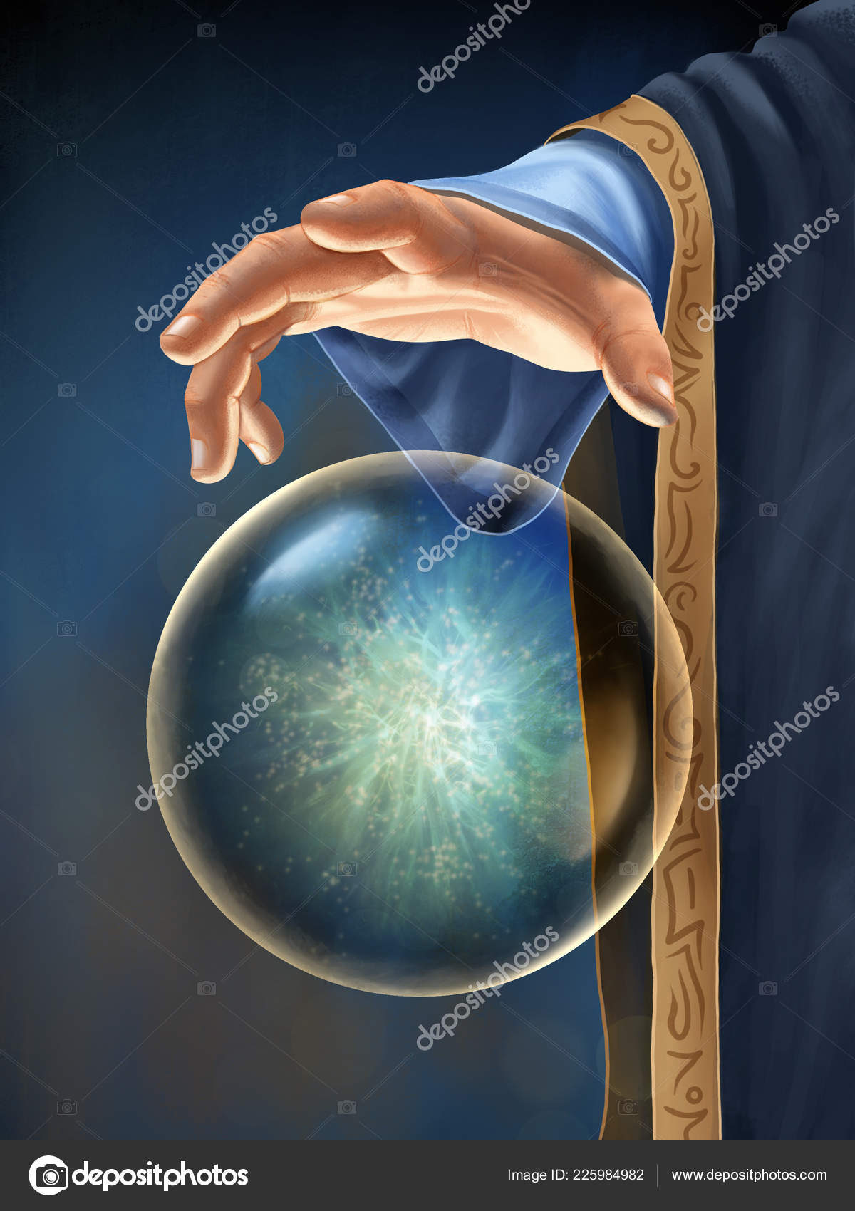 Wizard's Hand Interacting Floating Magical Orb Digital Illustration ...