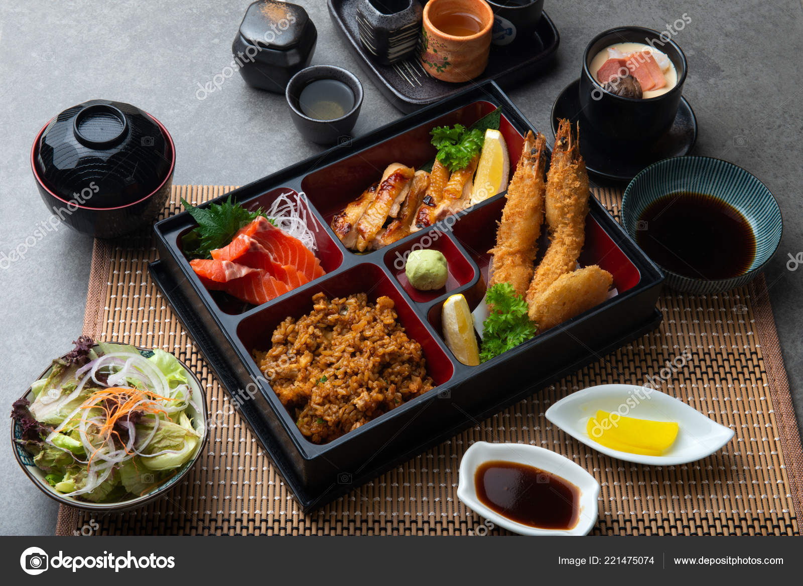 Japanese Bento Set Dark Background — Stock Photo © yuliang11 #221475074