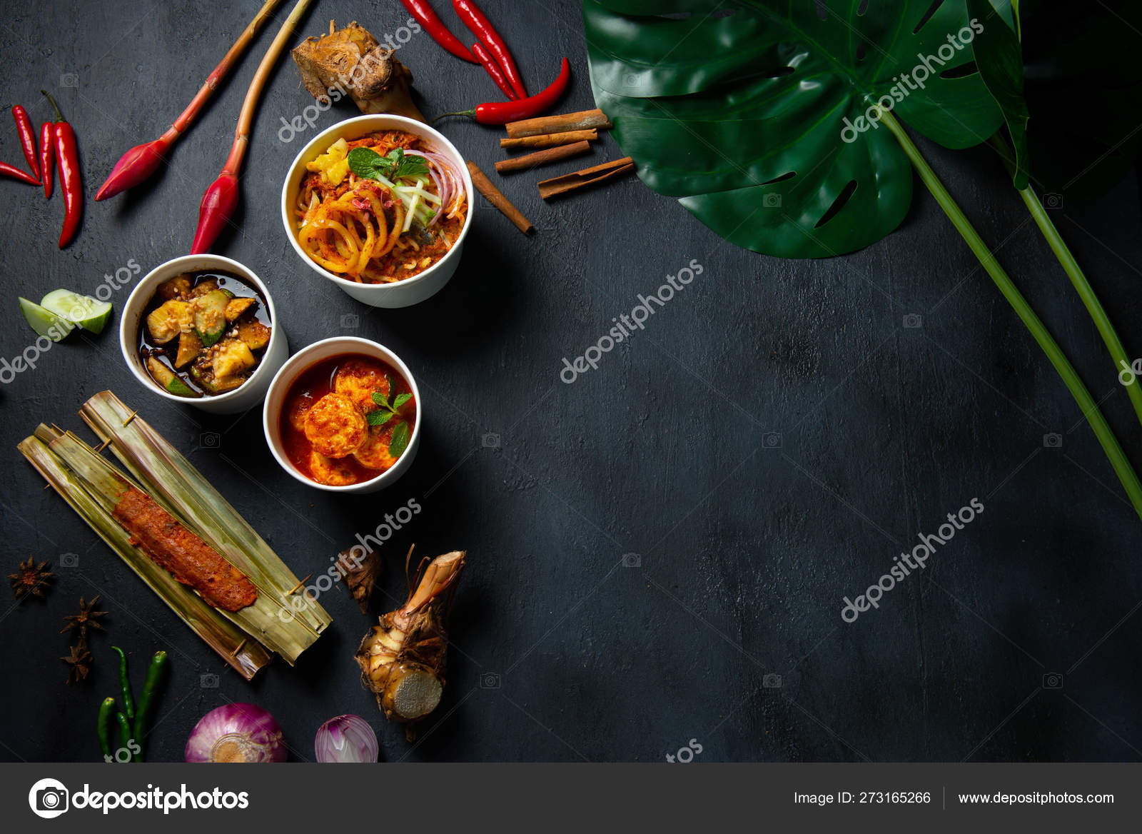 Top View Asian Laksa Lot Spices Ingredients Black Surface Stock Photo ...