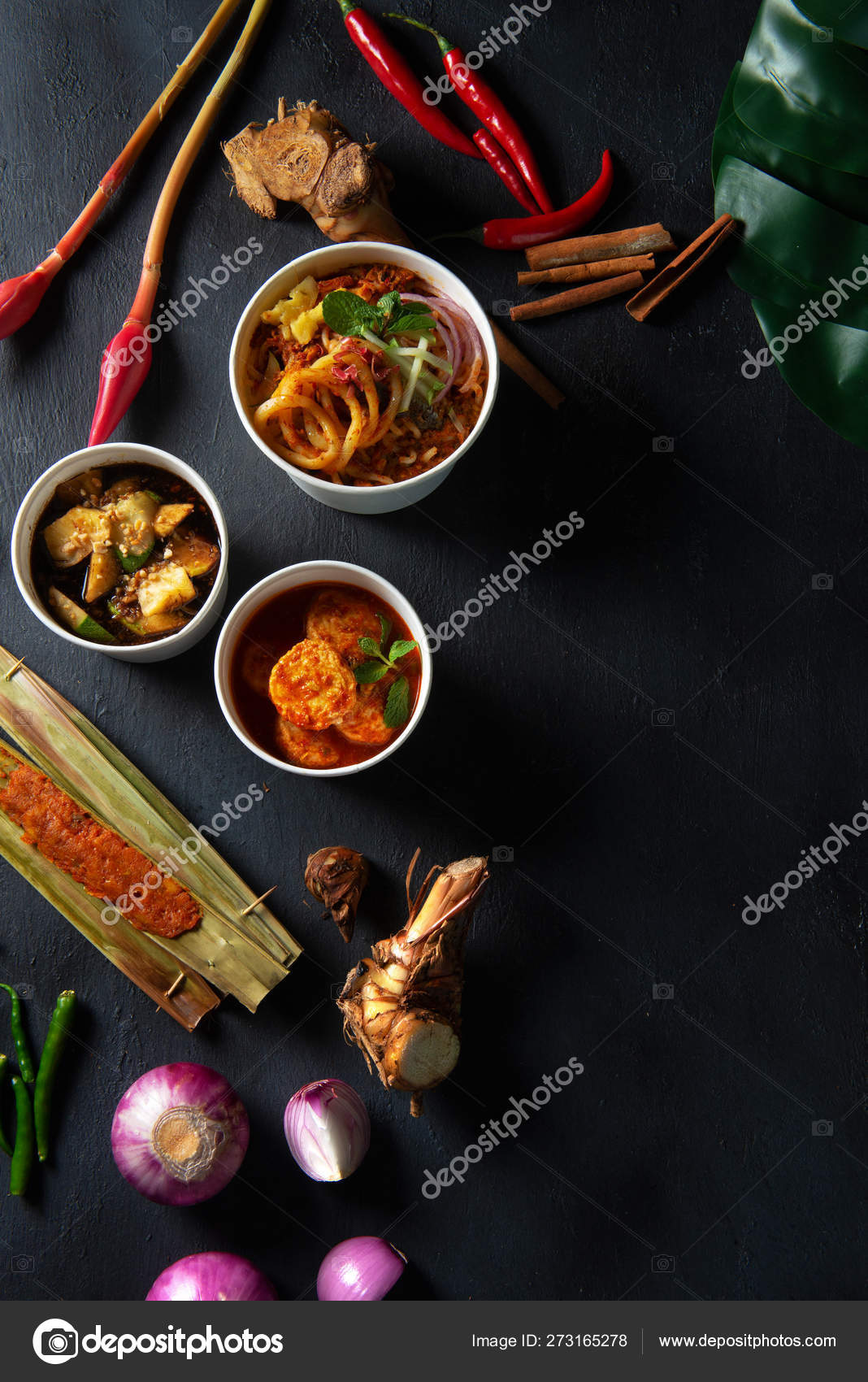 Top View Asian Laksa Lot Spices Ingredients Black Surface Stock Photo ...