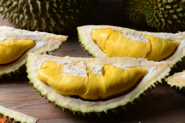 Durian Riped Fresh Durian Peel Yellow Color Wooden Table Stock Photo by ©yuliang11 329191106
