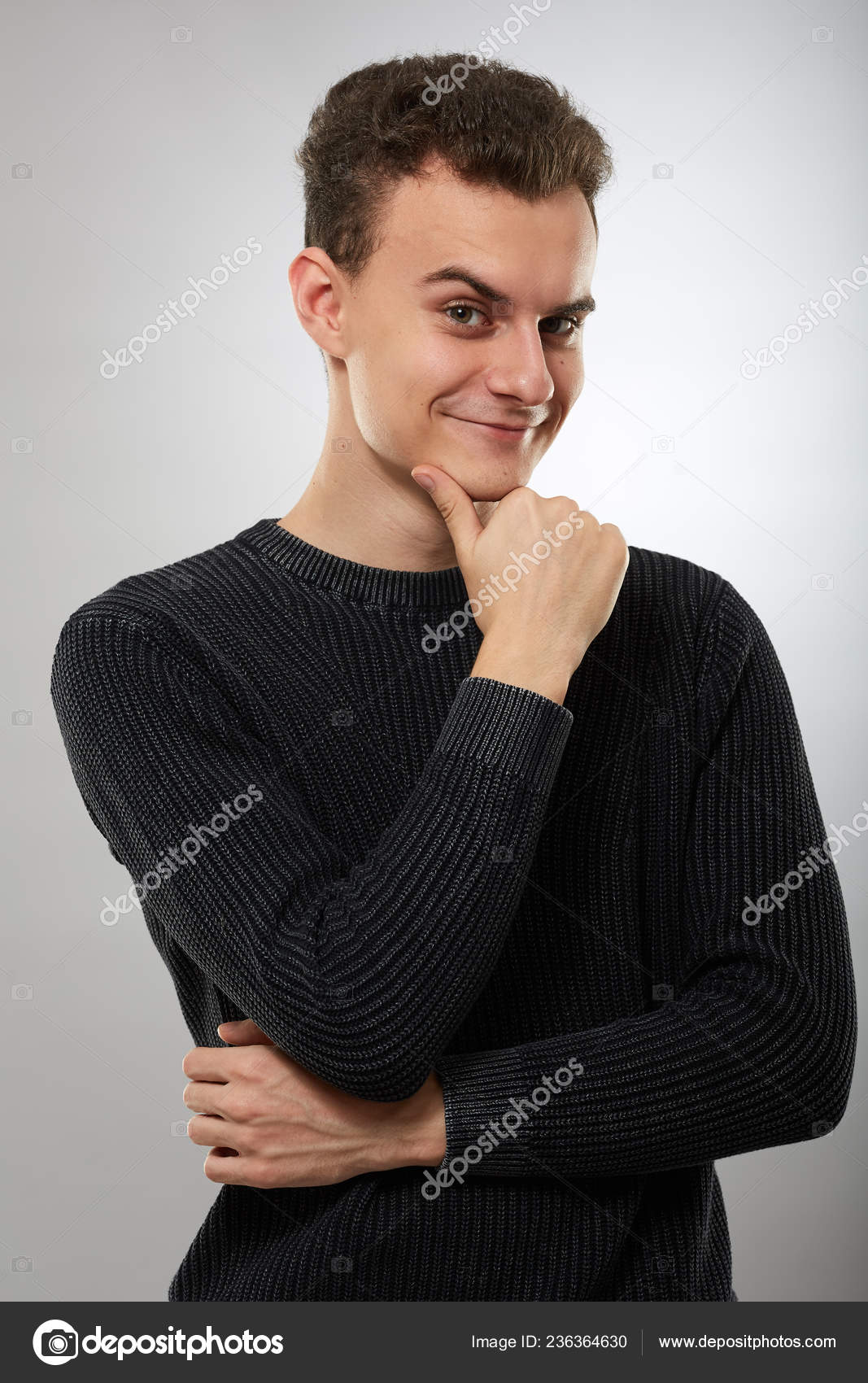 Young Man Expression Wishful Thinking Hand Chin — Stock Photo © Xalanx ...