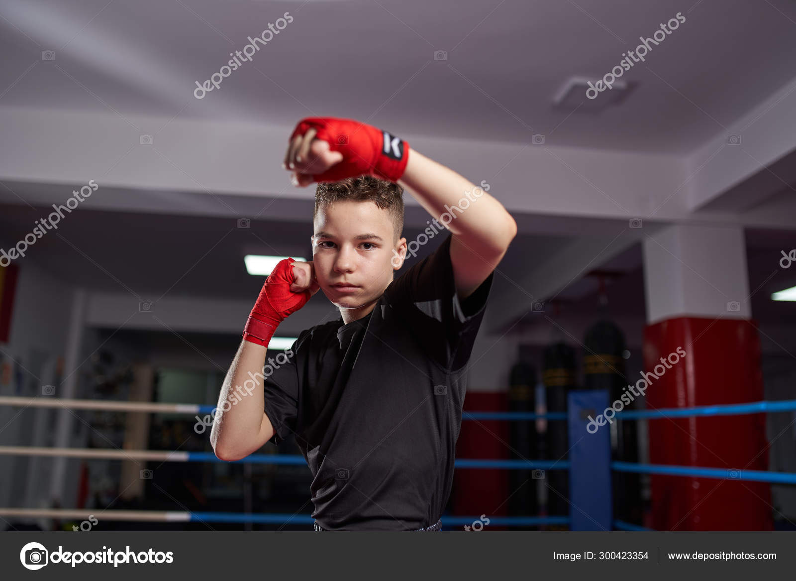 Young Fighter Hands Wrapped Shadow Boxing Ring — Stock Photo © Xalanx ...