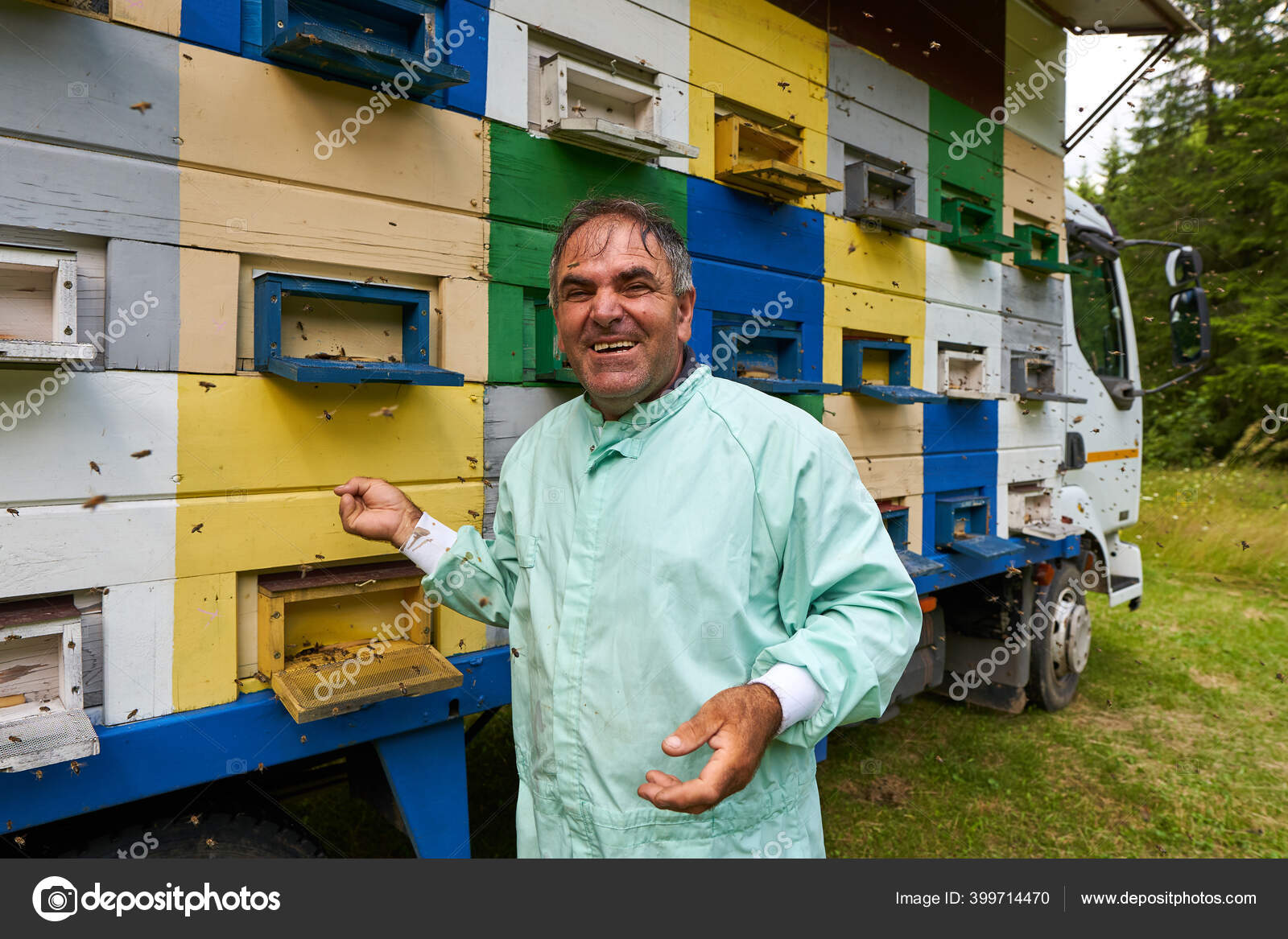 Beekeeper Checking His Bee Hives His Lorry — Stock Photo © Xalanx ...