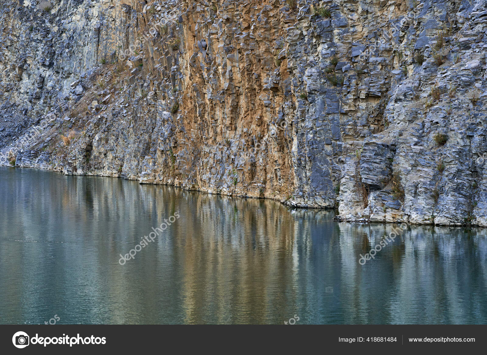 Landscape Lake Formed Ancient Quarry Sedimentary Rocks Geological ...