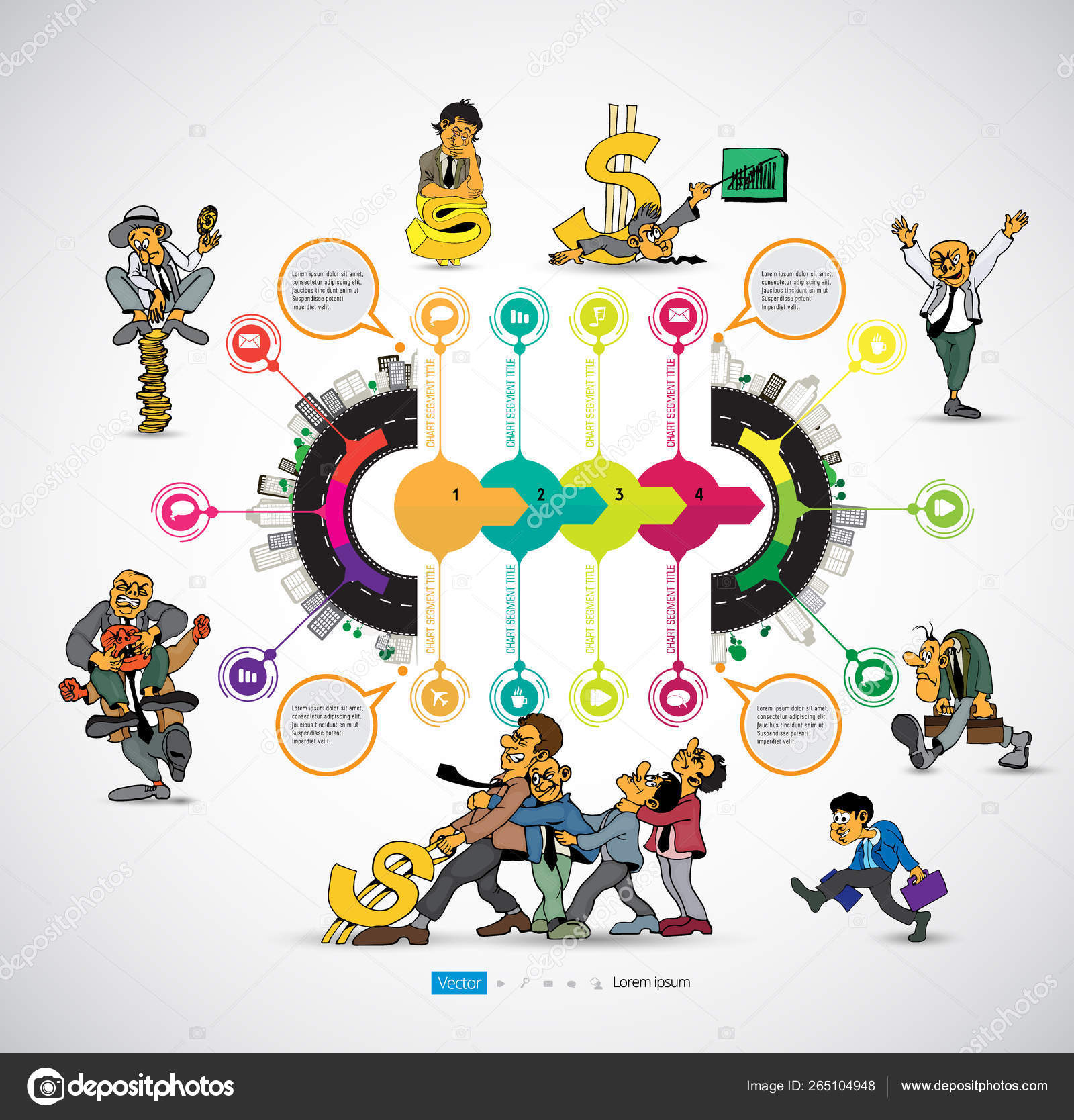 Infographics Template Business Cartoon Character Vector Illustration ...