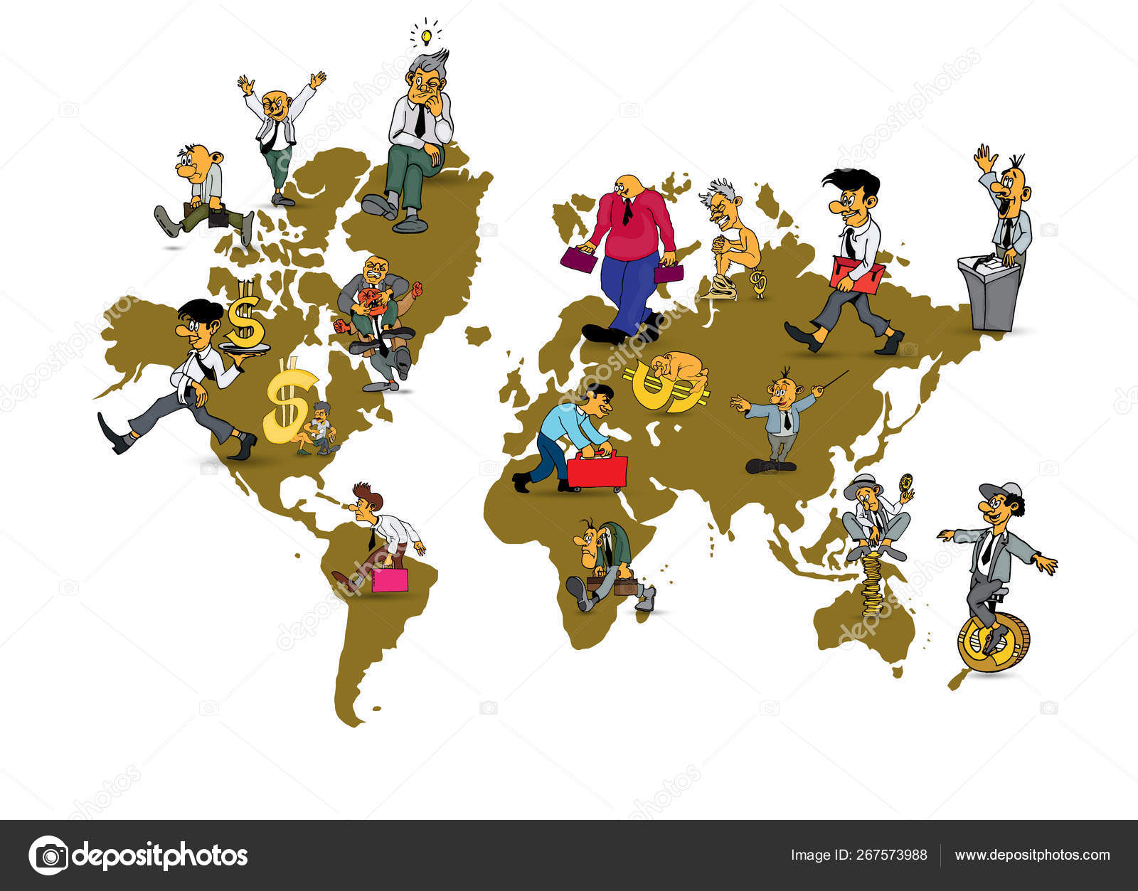 Mapa Del Mundo Con Carácter Dibujos Animados Negocios Ilustración ...