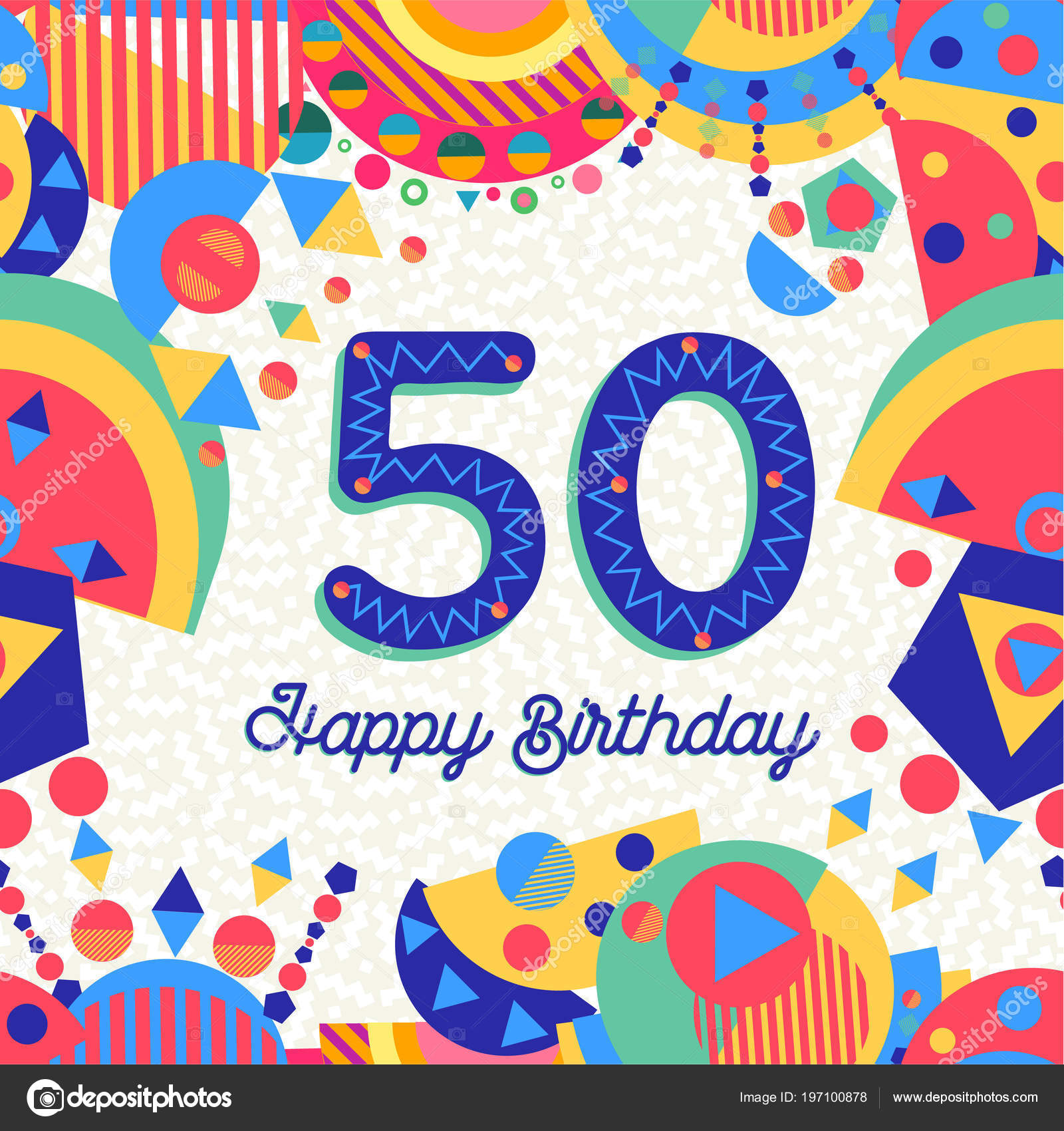 Happy Birthday Fifty Year Fun Design Number Text Label Colorful Stock ...
