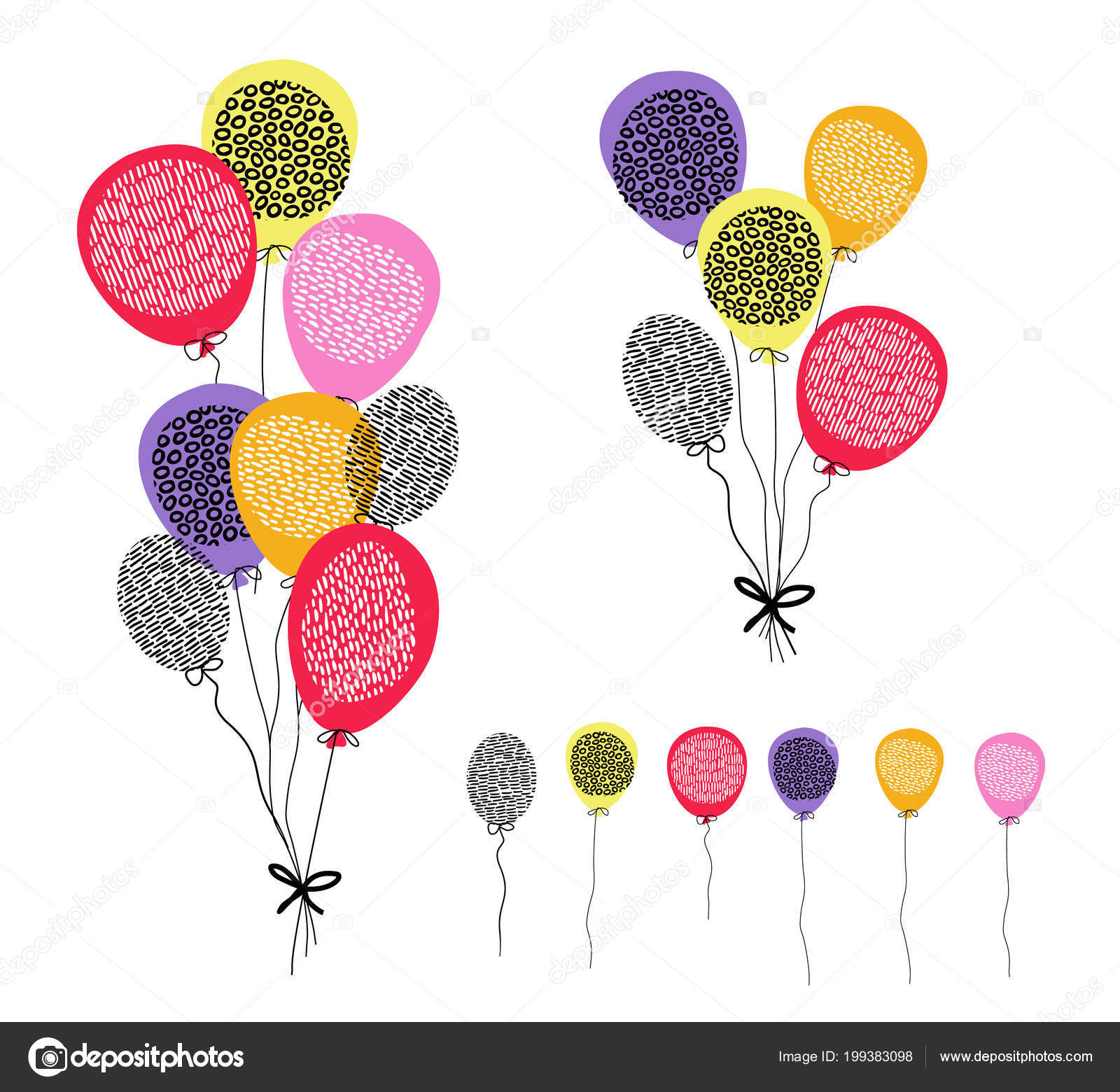 Multi Color Hand Drawn Balloons Isolated Background Colorful Party ...