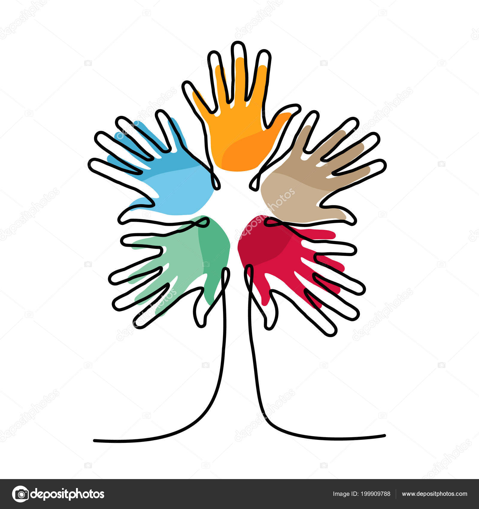Tree Made Colorful Human Hands Single Continuous Line Concept Idea ...