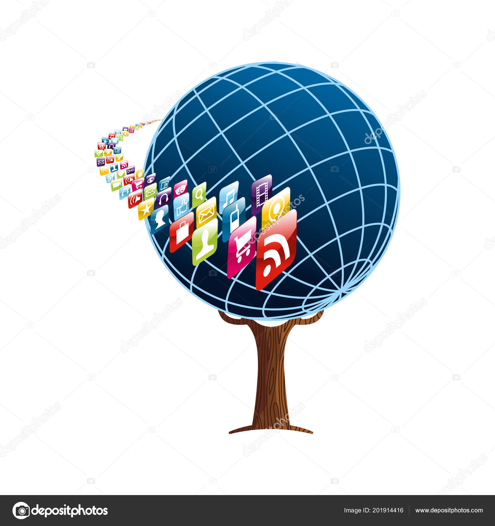 Tree Mobile Phone App Icons Concept Illustration Global Communication ...