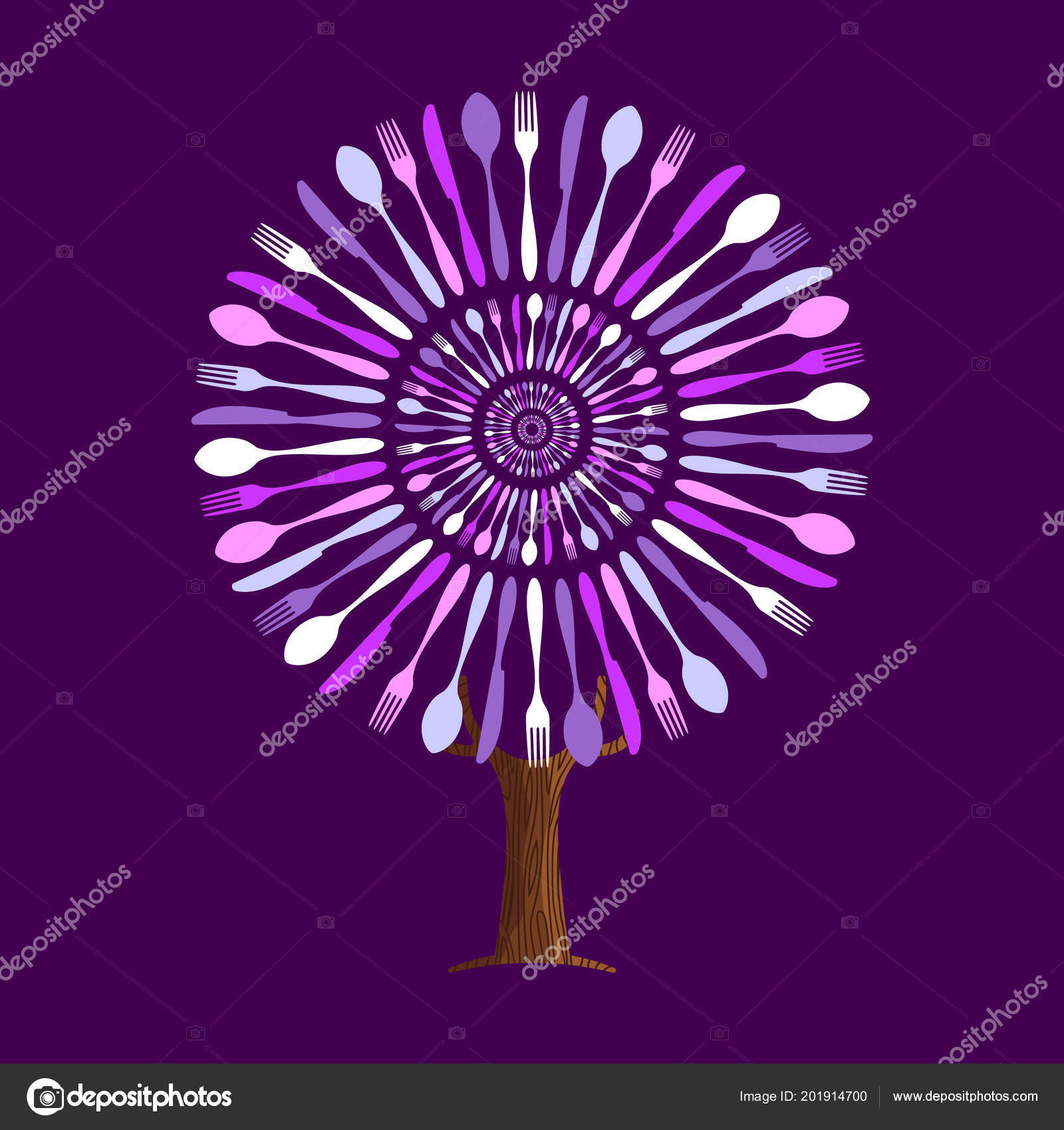 Tree Made Restaurant Cutlery Illustration Concept Healthy Eating ...