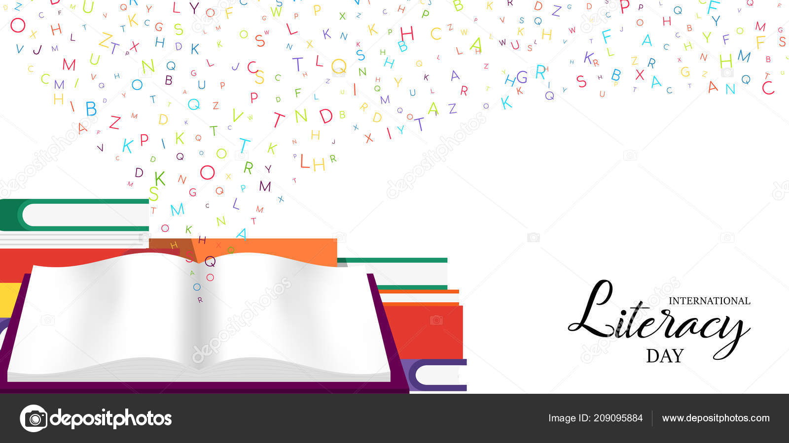 World Literacy Day Card Illustration Colorful School Books Children ...