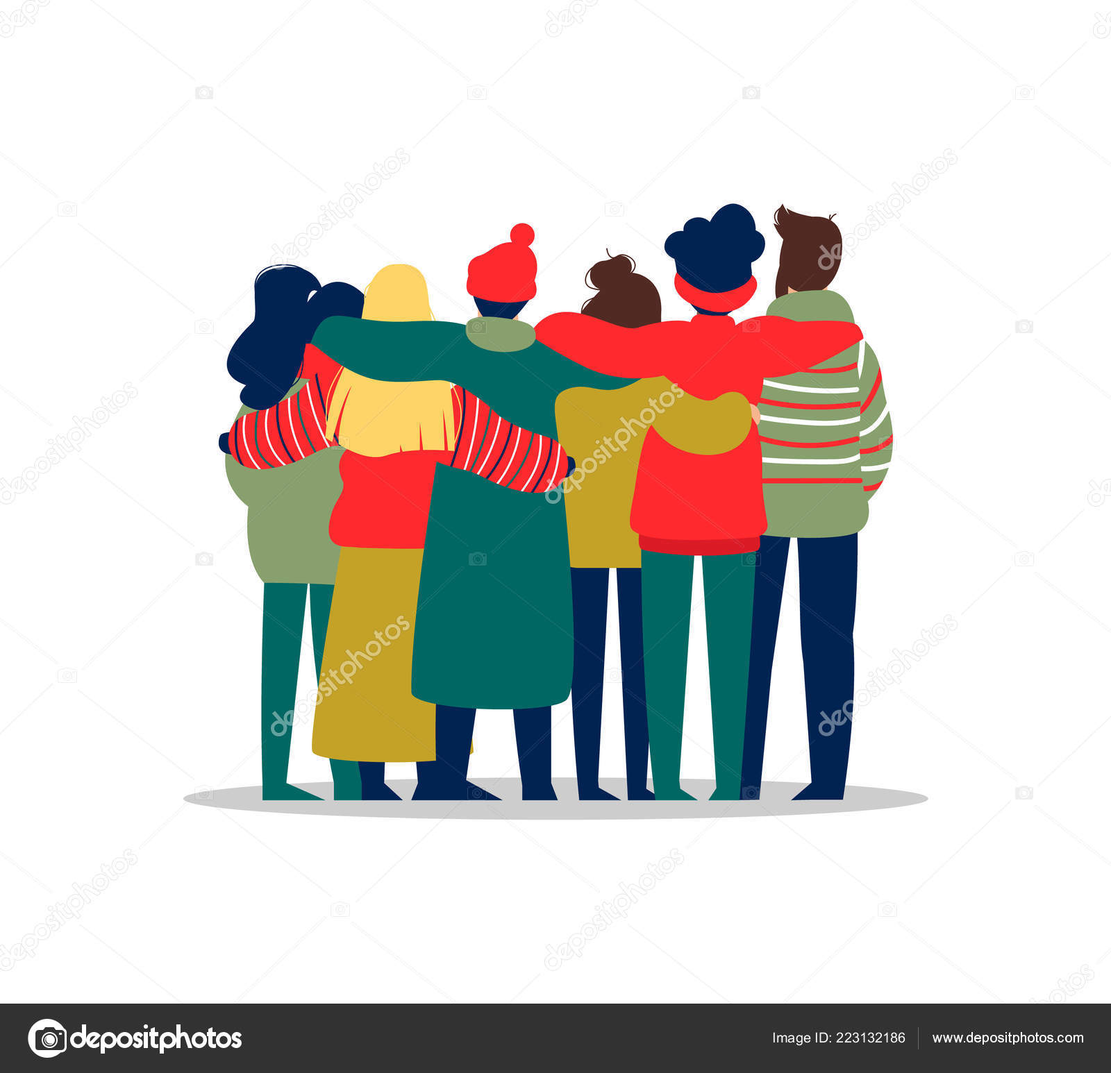 Diverse Friend Group People Hugging Together Winter Clothes Christmas ... Diverse Friend Group People Hugging Together Winter Clothes Christmas ...