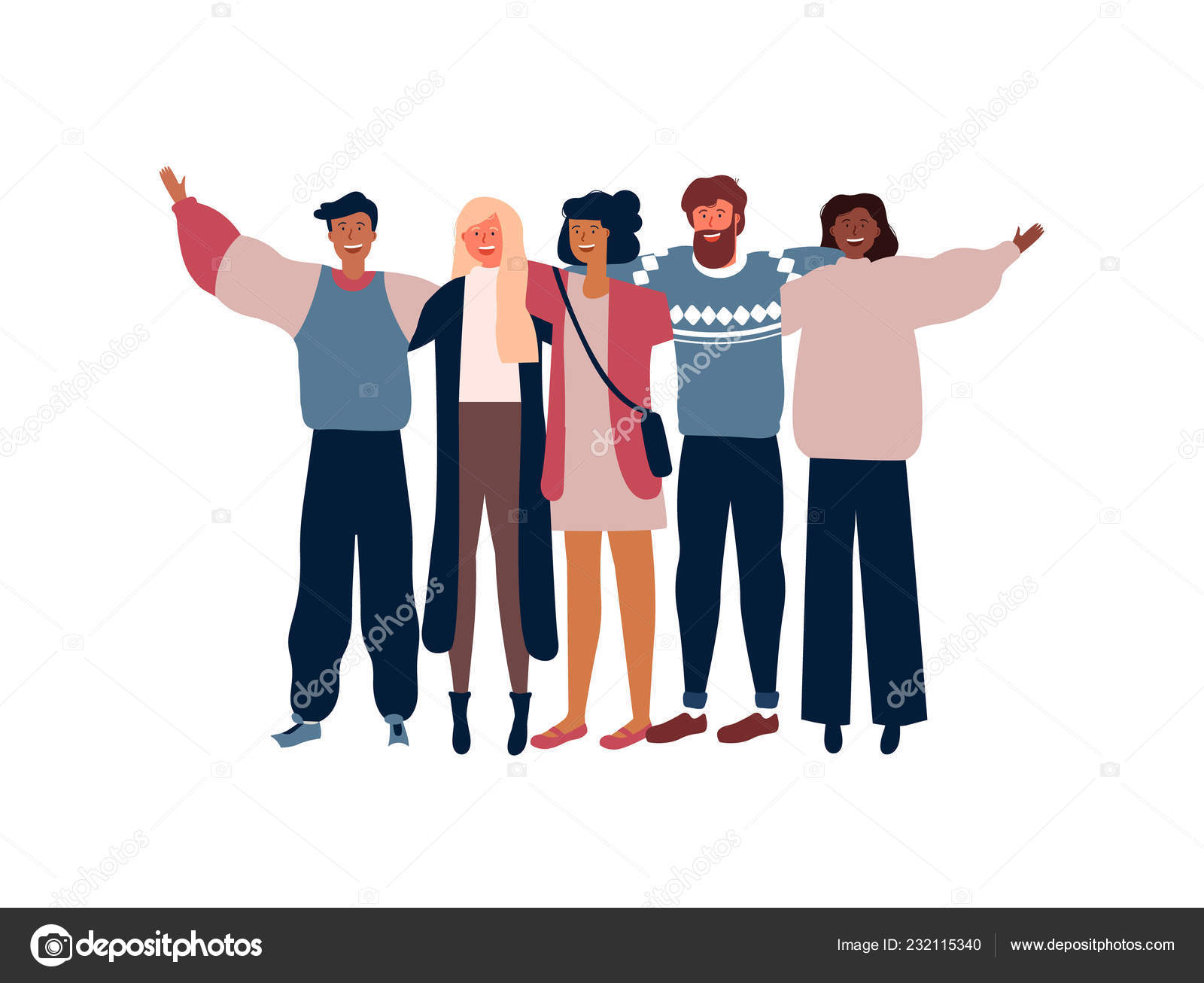 Diverse Friend Group People Hugging Together Special Event Celebration