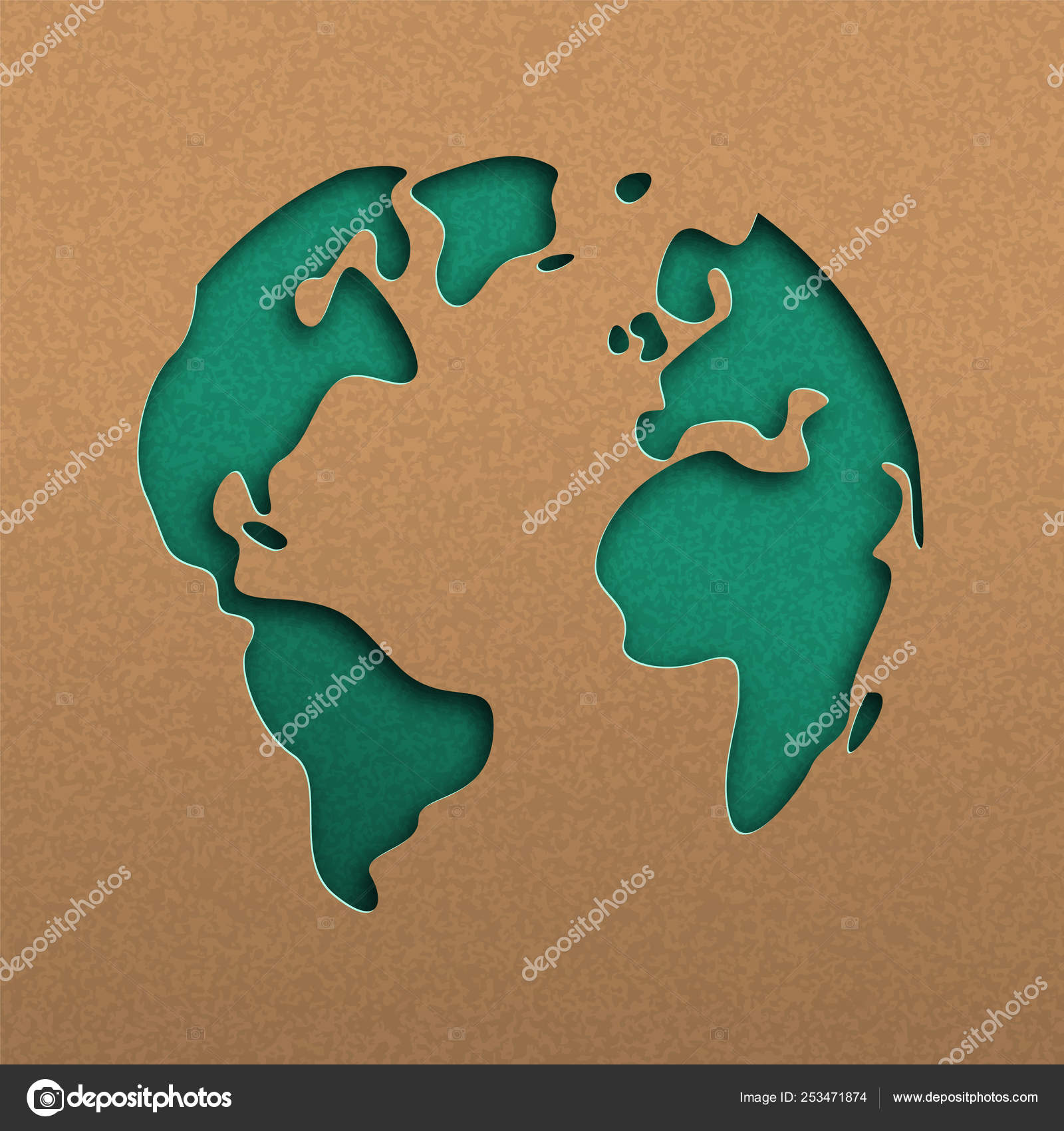 Green papercut world map on recycled paper Stock Vector Image by ...