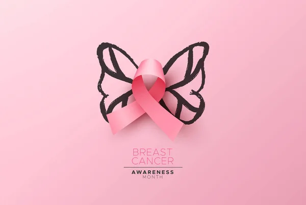 Breast Cancer Awareness Banner With Pink Butterfly Stock Vector Image