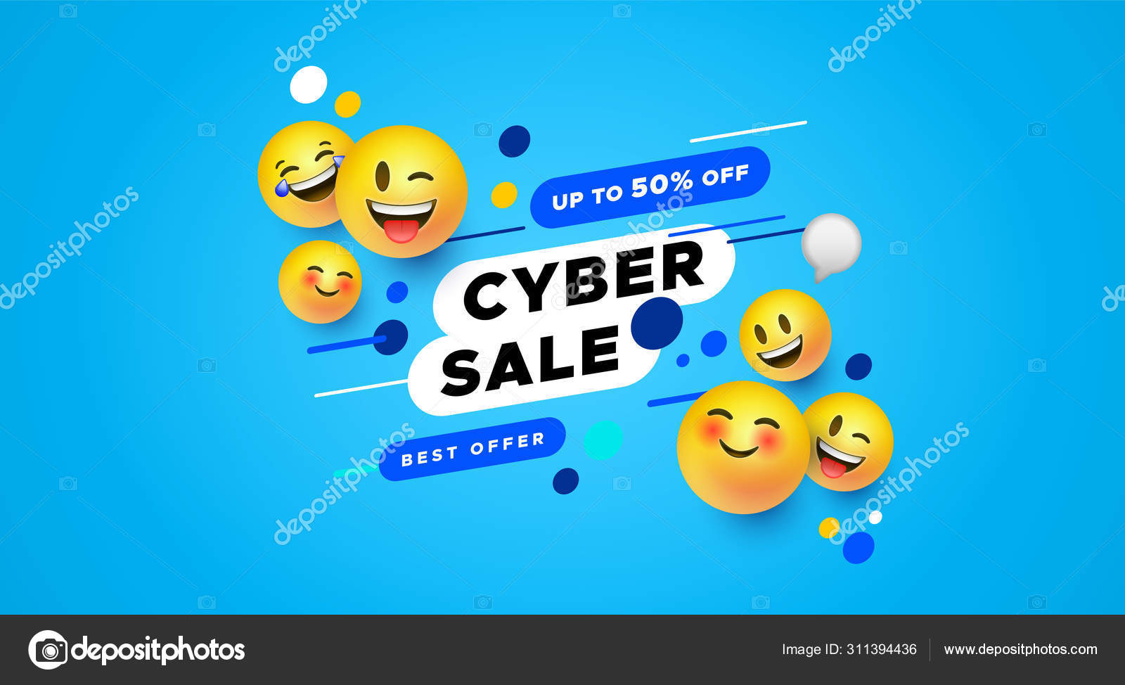 Cyber sale template 3d yellow smiley face banner Stock Vector Image by ...