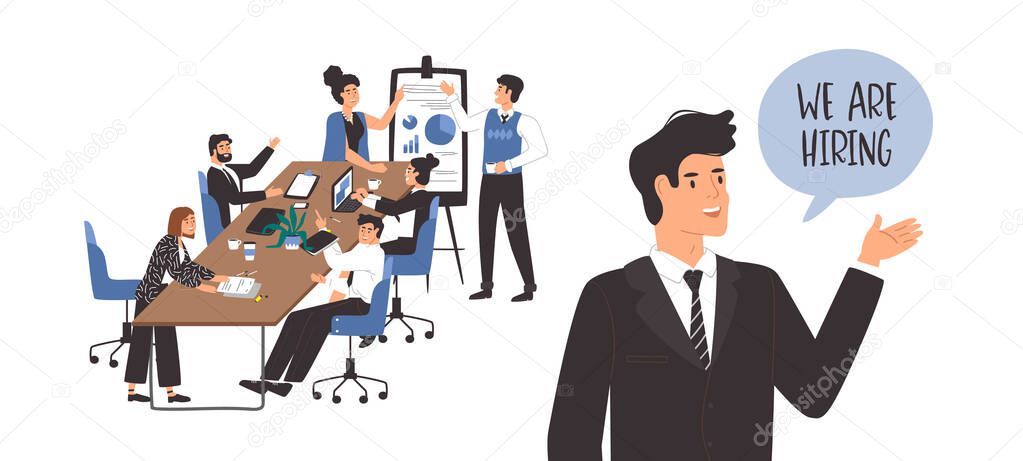 Estamos contratando gente diversa del oficinista del diseño Vector de ...