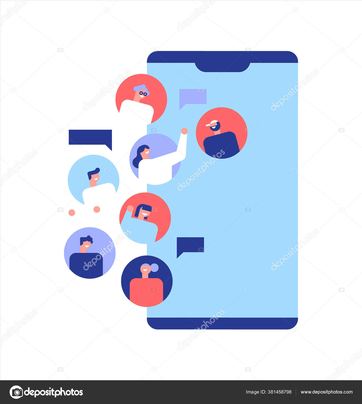 Happy Diverse Friend Group Chat Modern Smart Phone App Social Stock ...