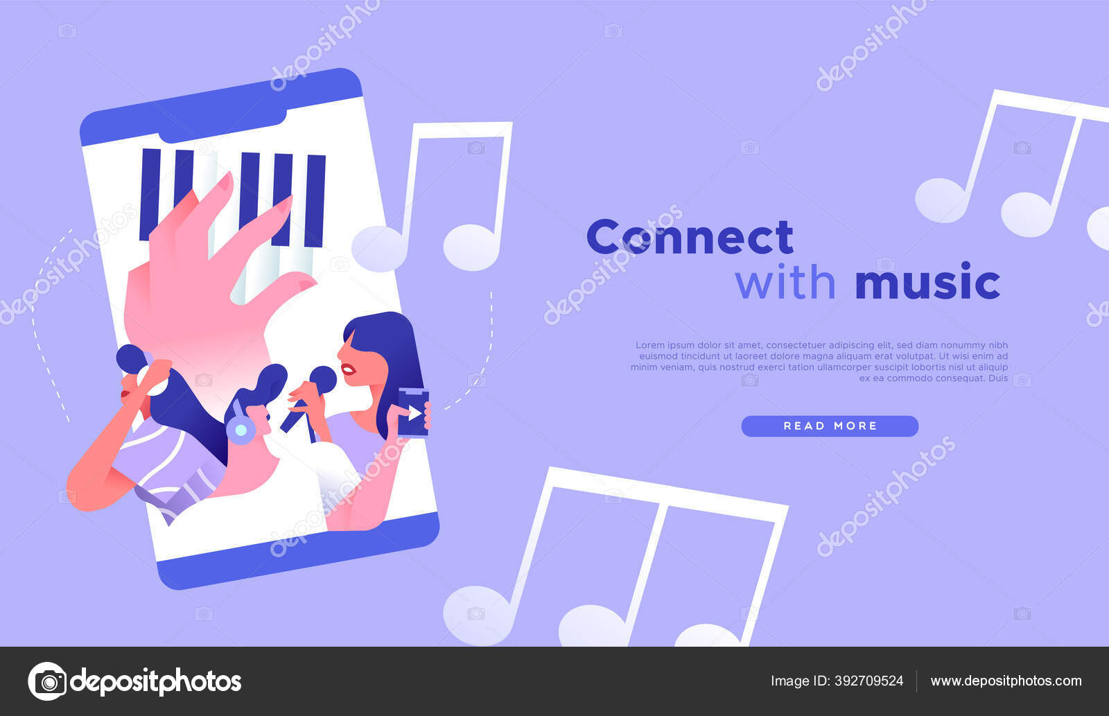 Connect Music Web Template Illustration Musical Smart Phone App Concept ...