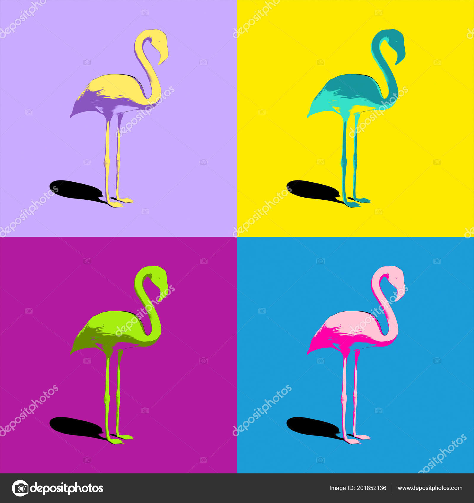 Set Different Flamingos Color Background Stock Photo by ©magann 201852136